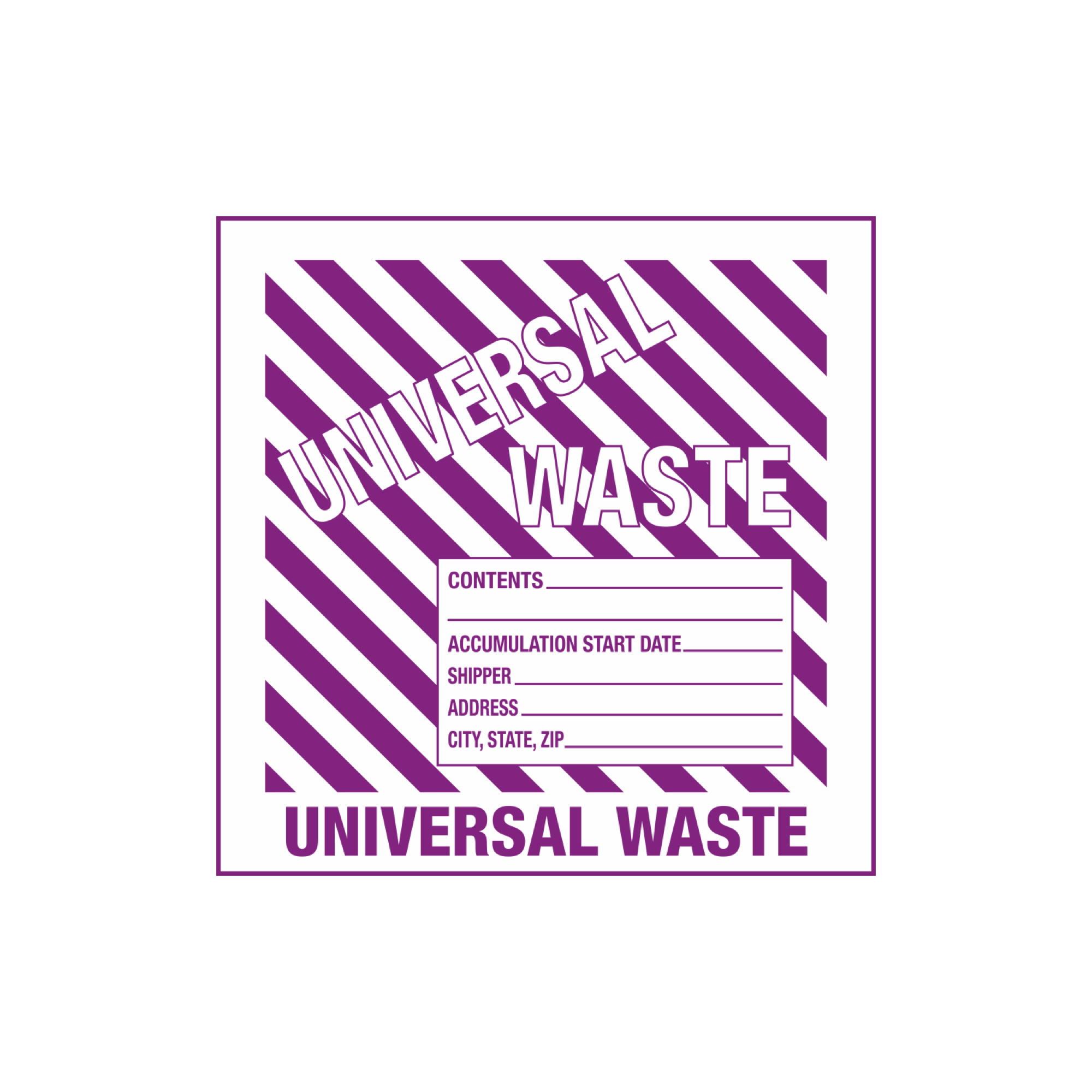 Assorted HazWaste Labels - Universal Waste w/Blue Stripes 6 x 6