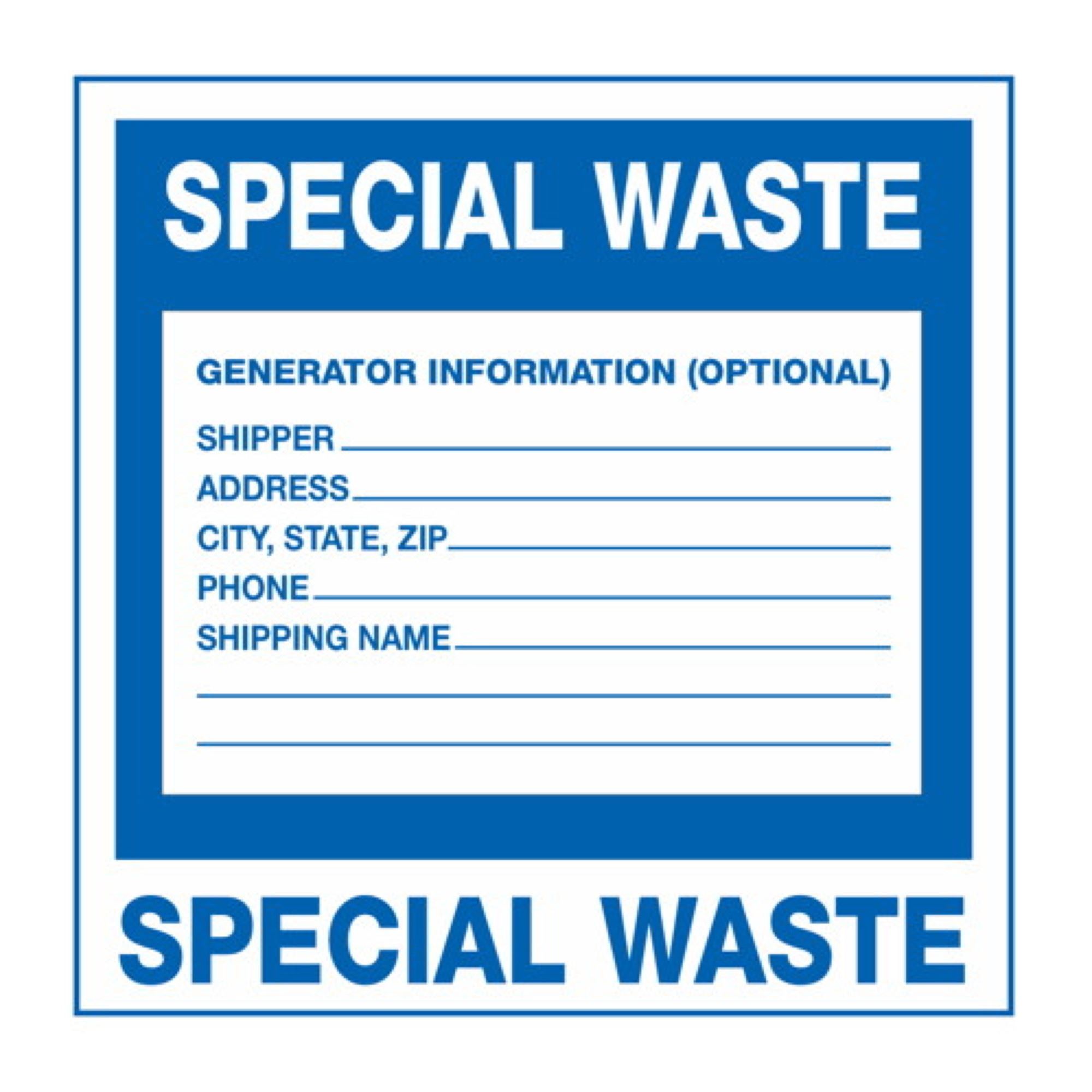 Assorted Pre-Printed HazWaste Labels - Special Waste 6 x 6