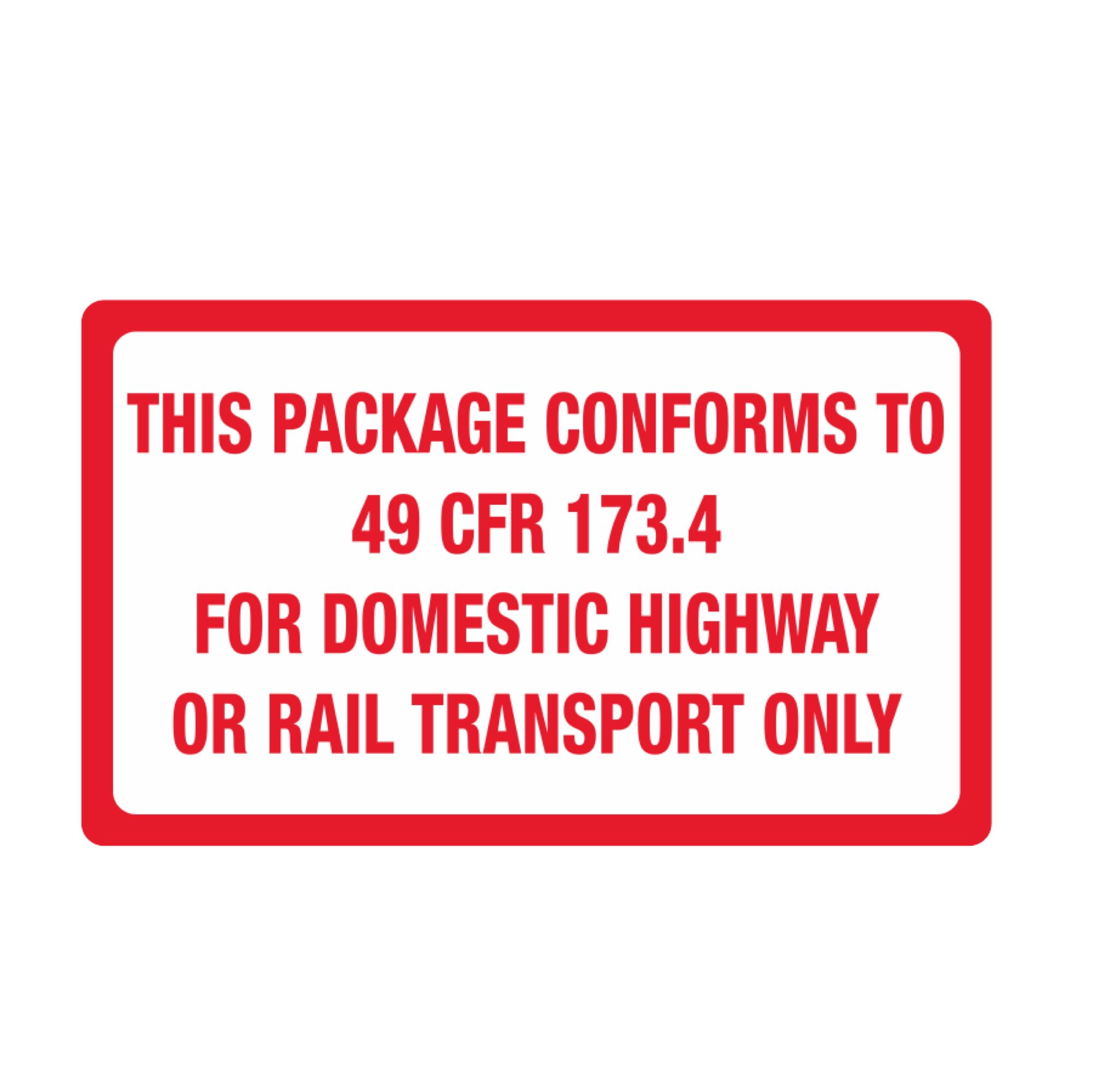 UN Shipping Labels - This Package Conforms To 49 CFR - 173.4 3 x 4