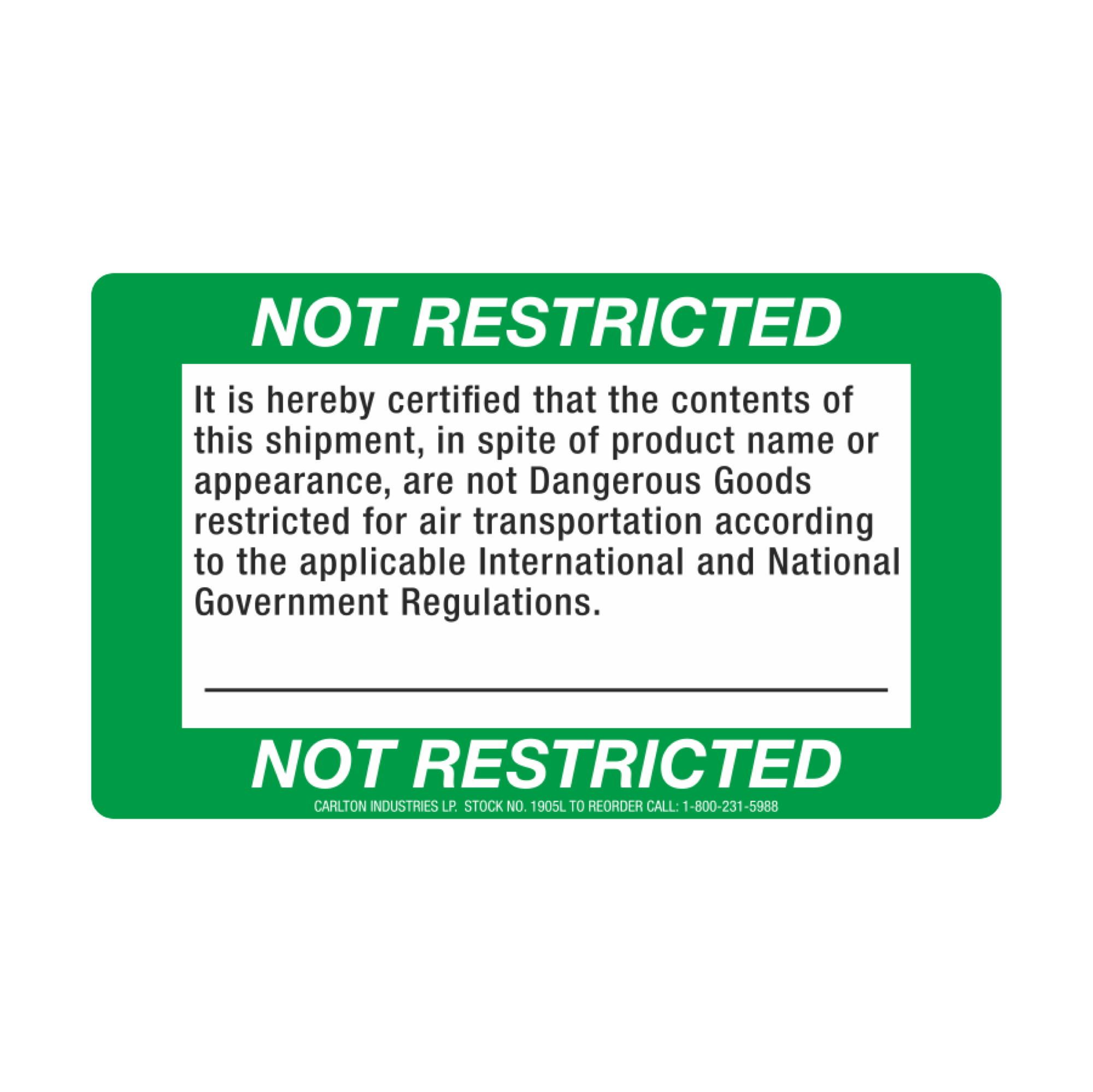 Not Restricted - Label | Carlton Industries