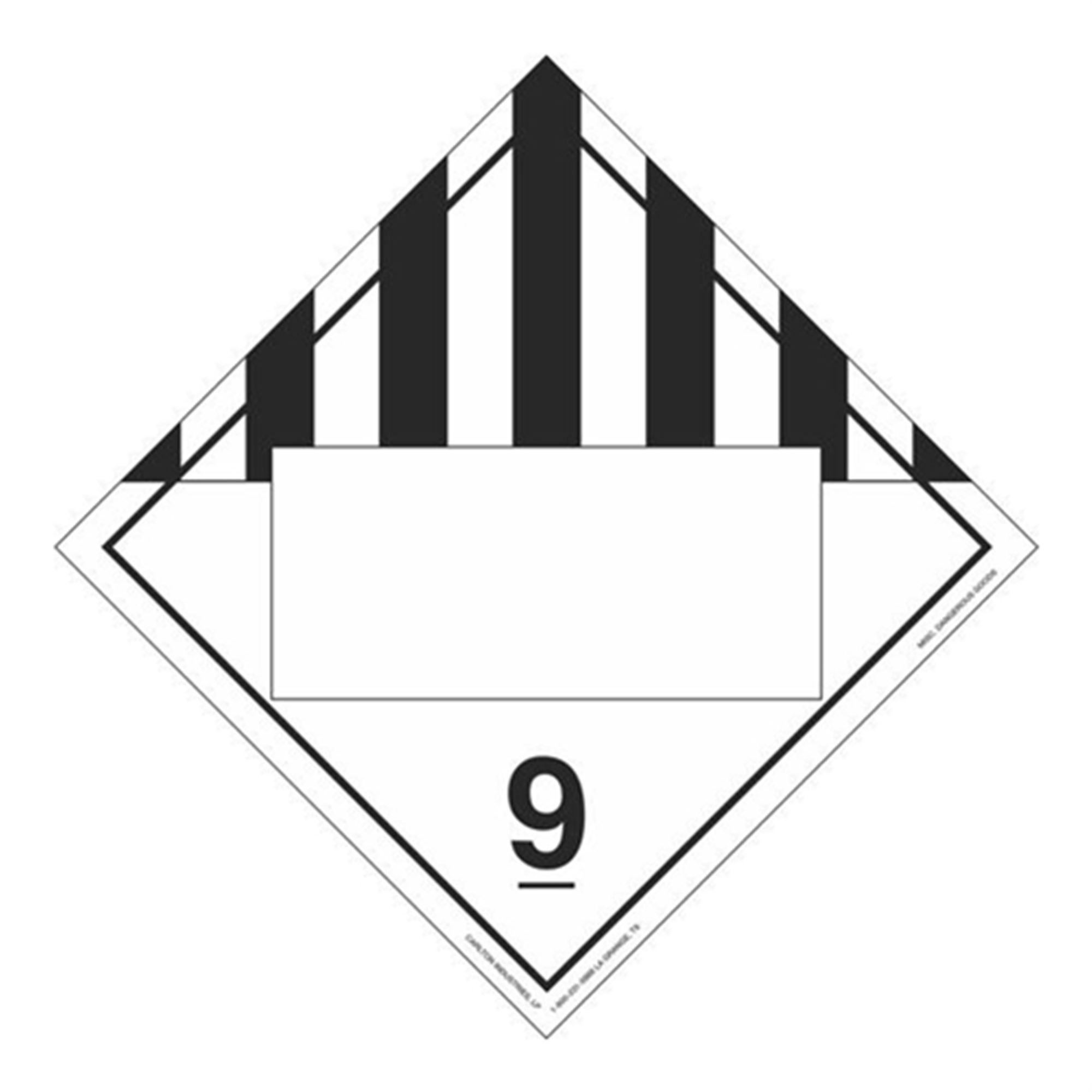 Class 9 - Miscellaneous Dangerous Goods Blank - Adhesive 10 3/4 x 10 3/4