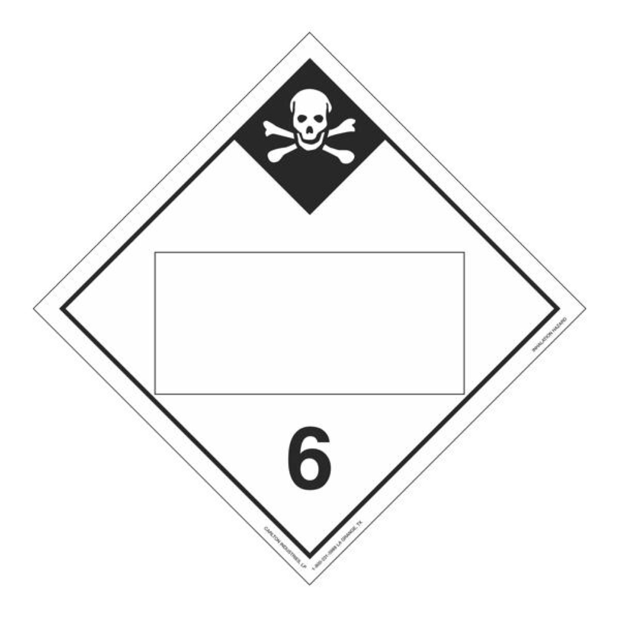 Class 6 - Inhalation Hazard Blank - Permanent Adhesive 10 3/4 x 10 3/4