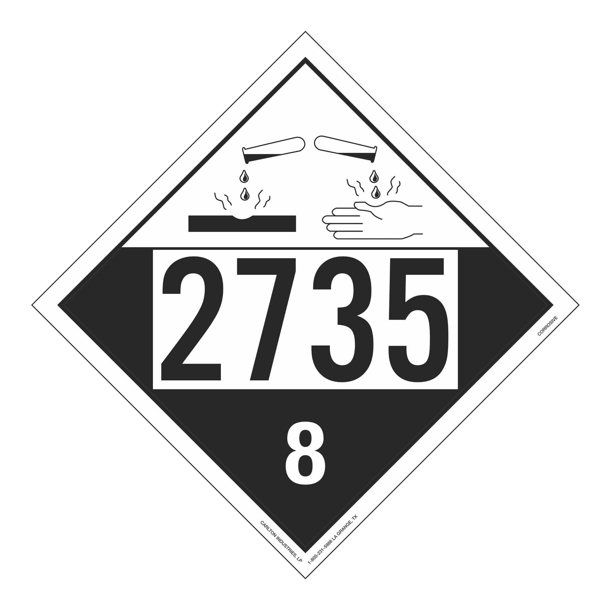 UN#2735 Corrosive Numbered Placard | Carlton Industries