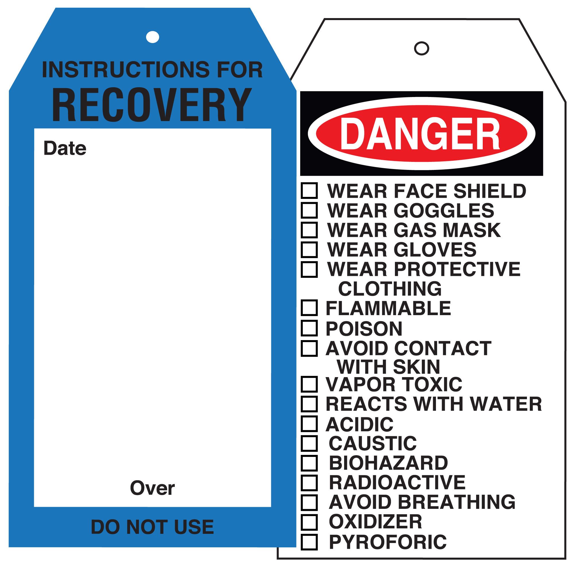 Chemical Instruction Tags - Instructions For Recovery Tag 4 x 7.5