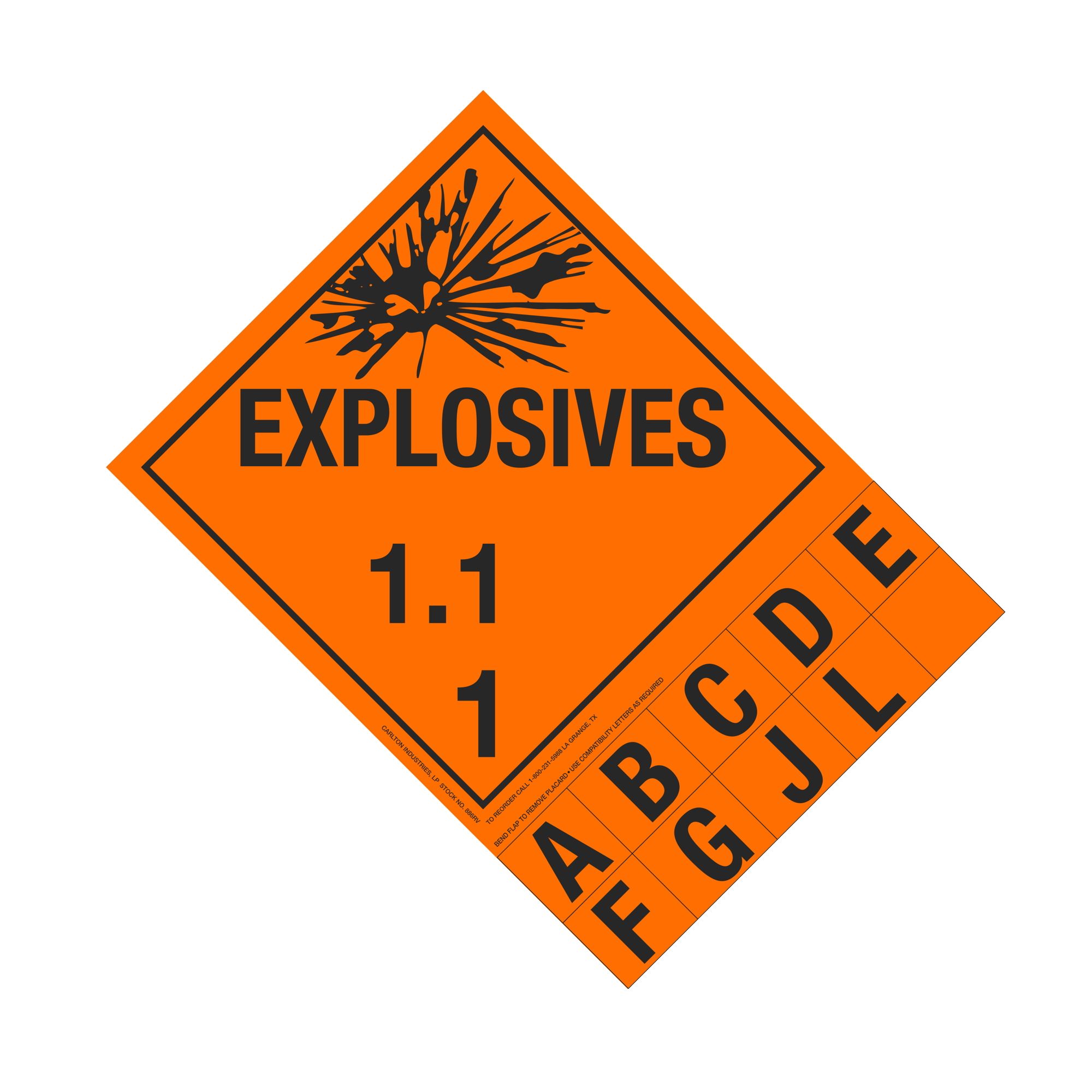 Class 1 Explosives Placard - 1.1 Handy Tab | Carlton Industries