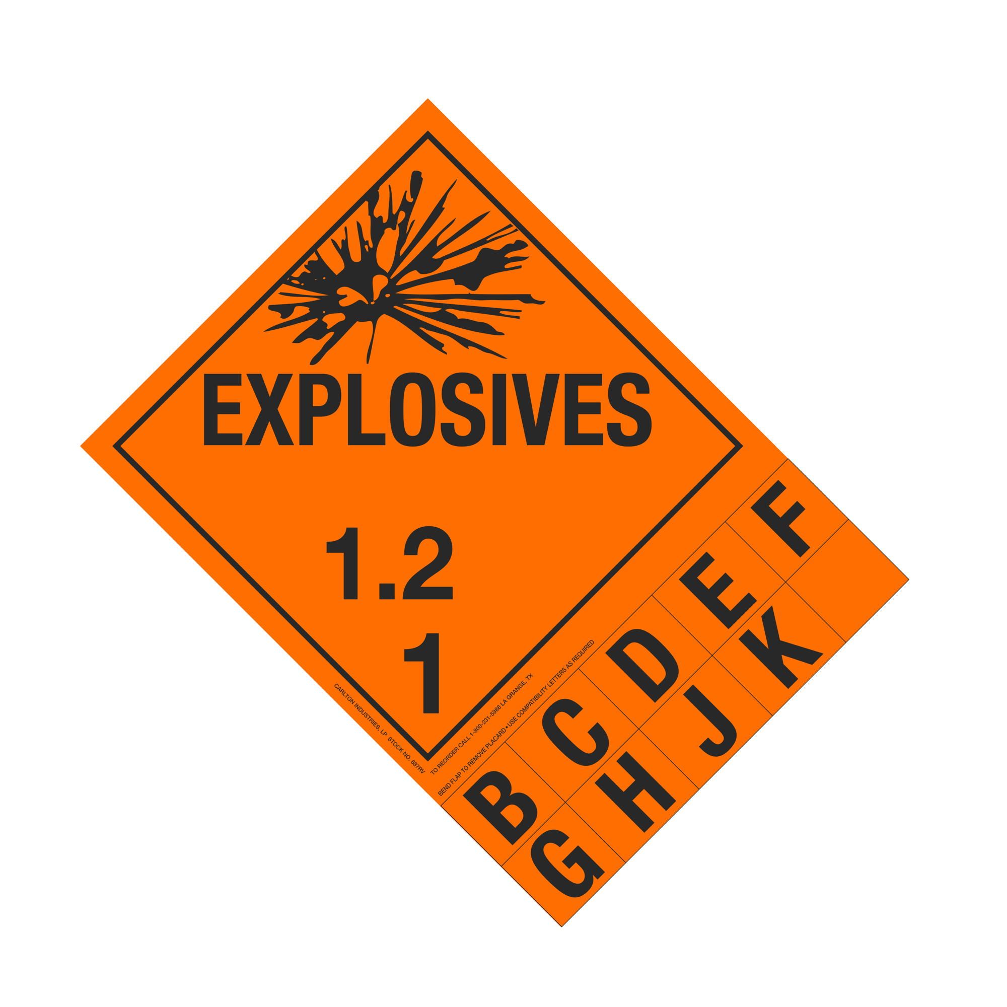 Class 1 Explosives Placard - 1.2 Handy Tab | Carlton Industries