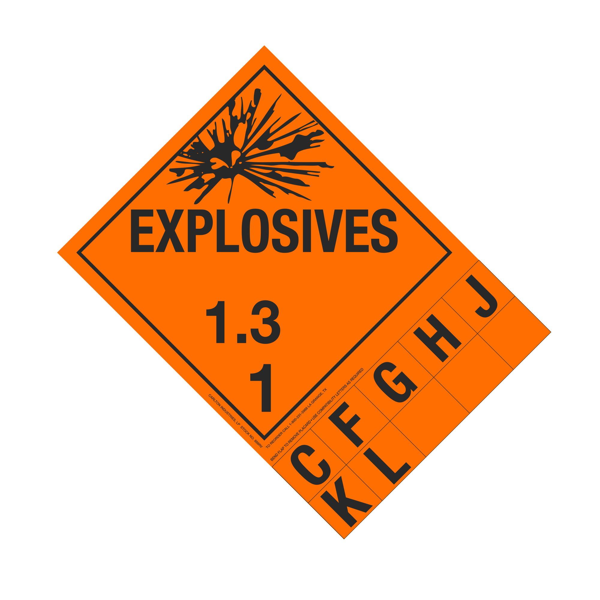 Class 1 Explosives Placard - 1.3 Handy Tab | Carlton Industries