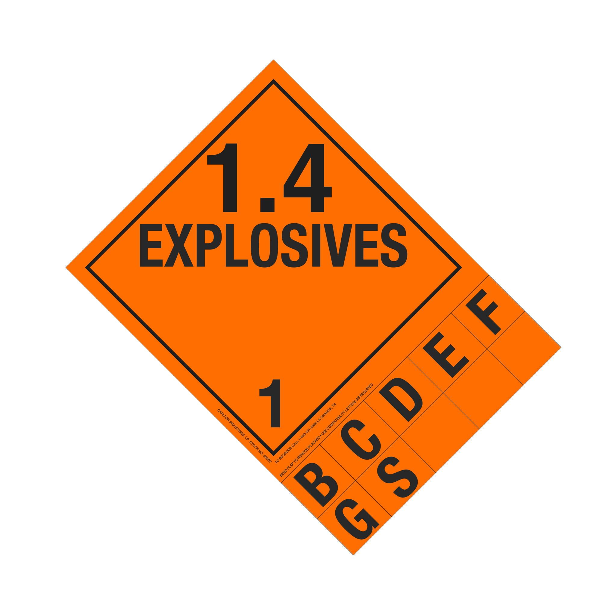 Class 1 Explosives Placard - 1.4 Handy Tab | Carlton Industries