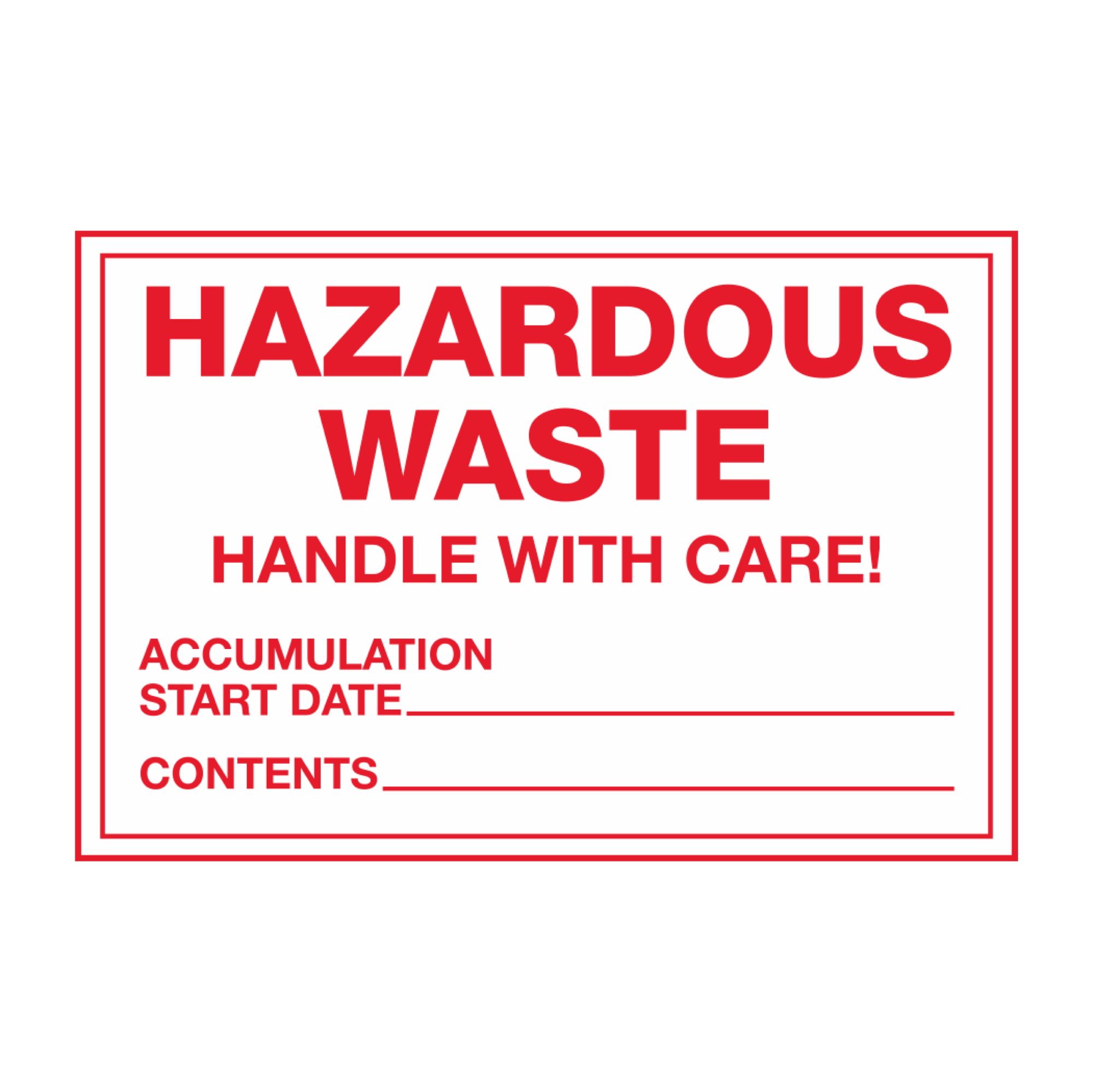 Hazardous Waste Handle With Care Label - 4 x 6 | Carlton Industries