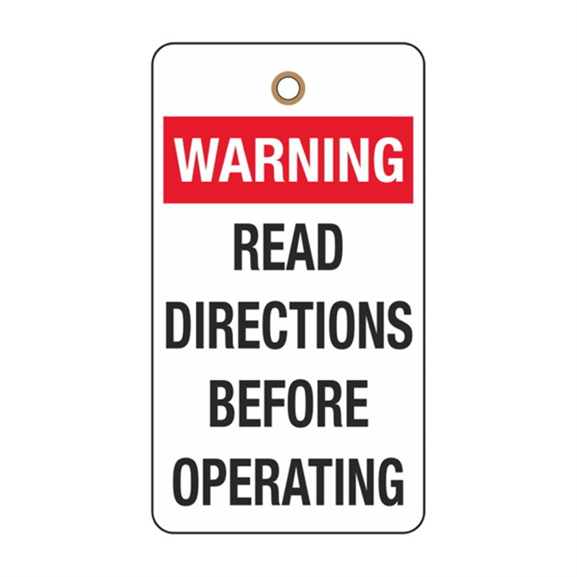 Warning Read Directions Before Operating Tag | Carlton Industries