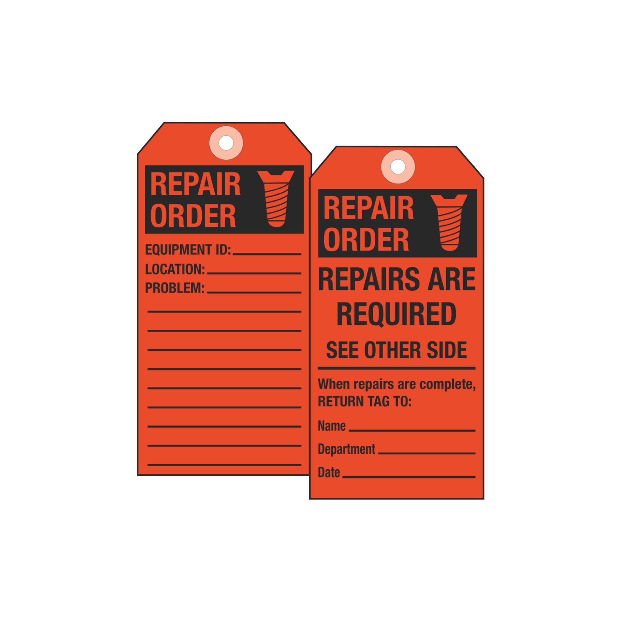 Repair Order Tag - Orange Rigid Vinyl | Carlton Industries