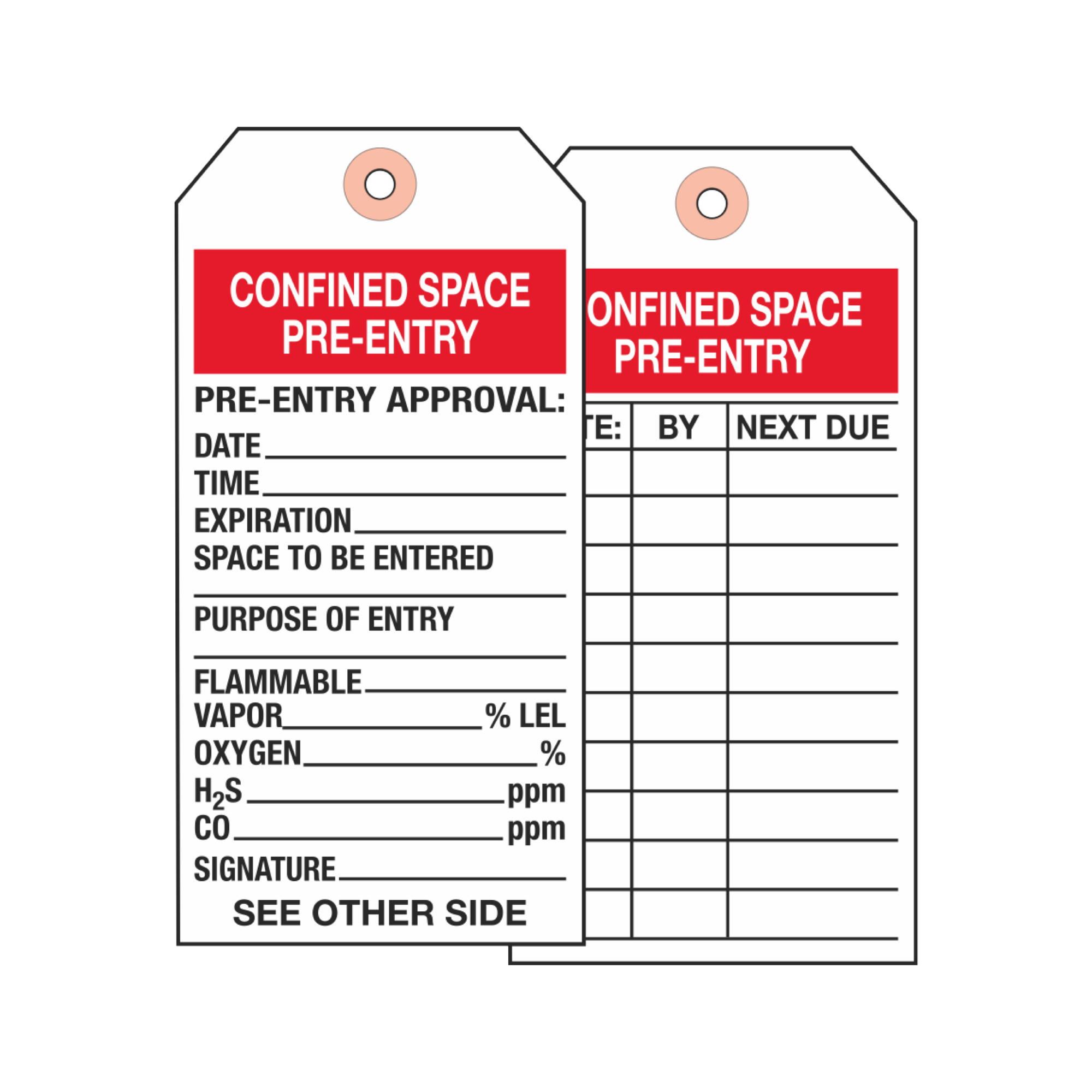 Confined Space Pre-Entry Tag - Rigid Vinyl | Carlton Industries