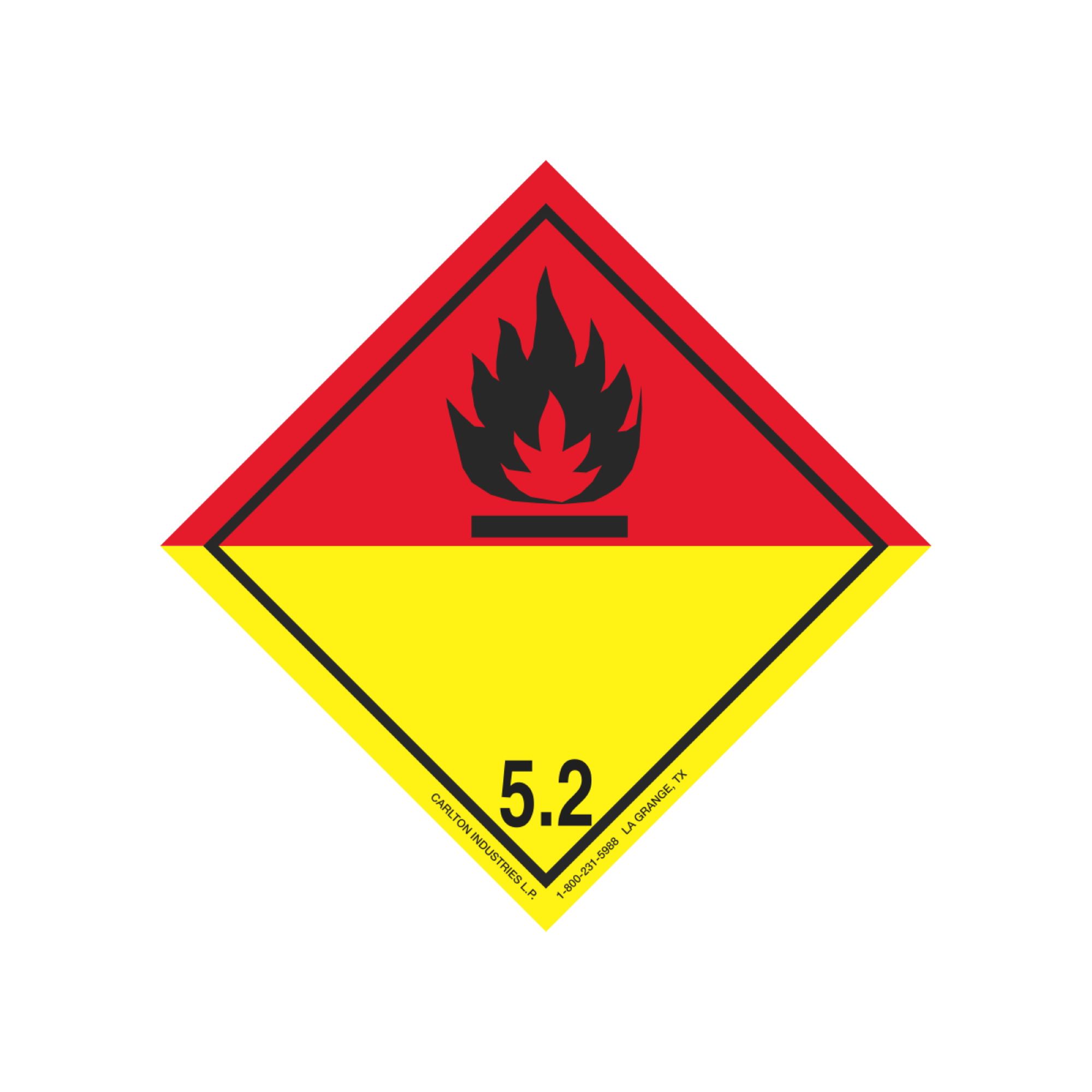GHS Class 5 Organic Peroxide Red/Yellow Label Transport Pictogram 2 Inch