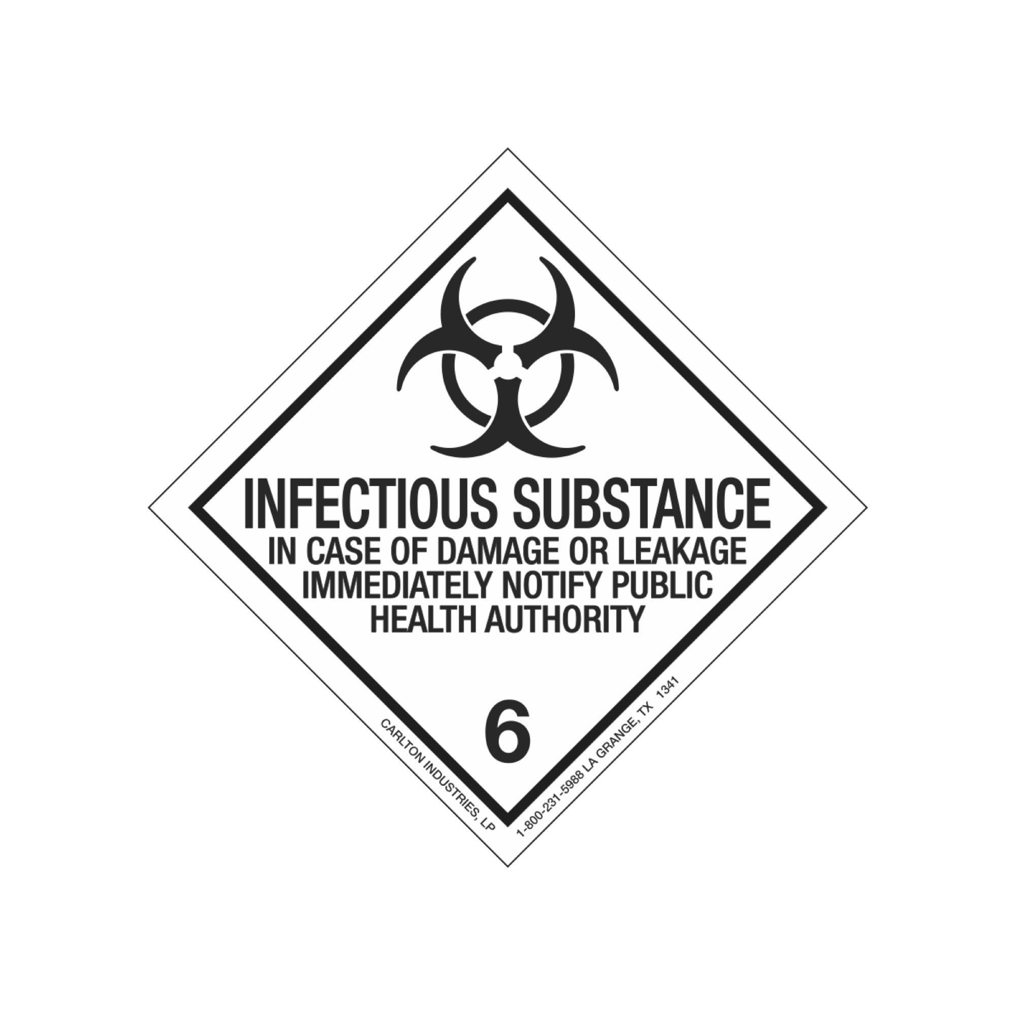 Hazardous Shipping Label - Class 6 Infectious Substance | Carlton ...