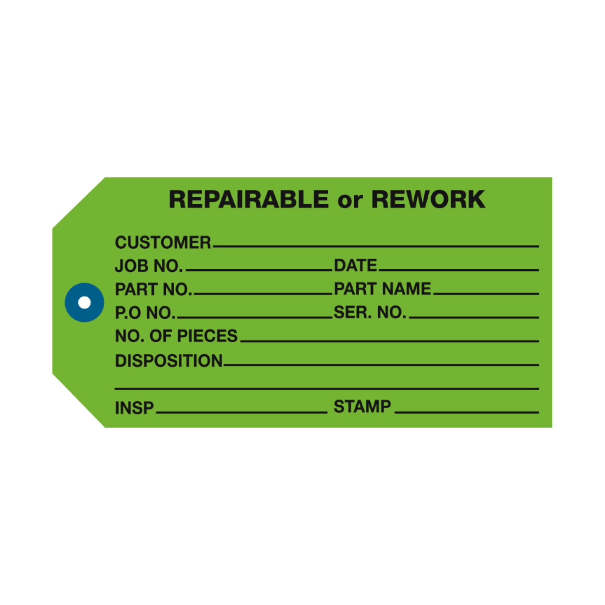 Inspection/Repair Tag - Green - Repairable or Rework | Carlton Industries