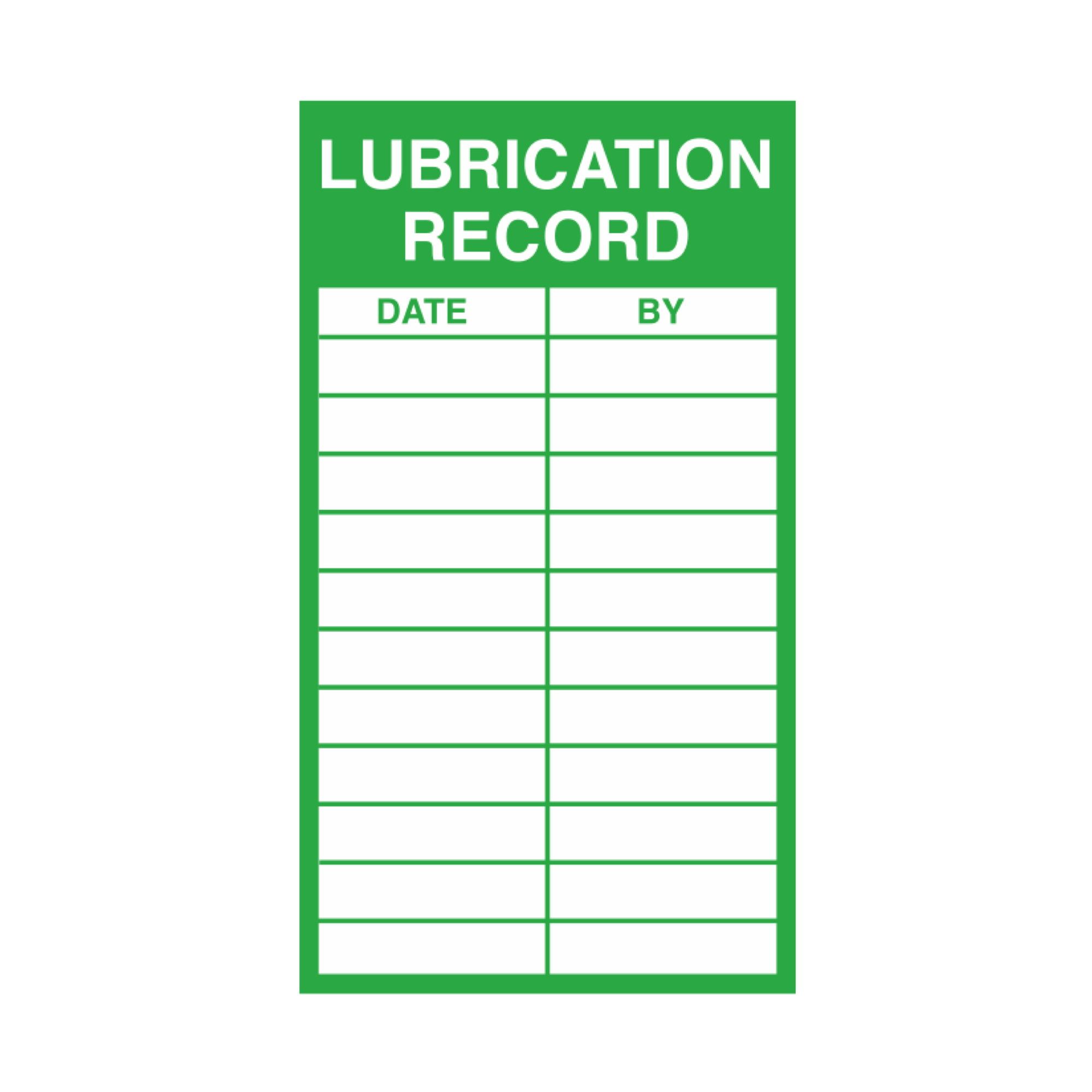 Lubrication Record - Decal | Carlton Industries