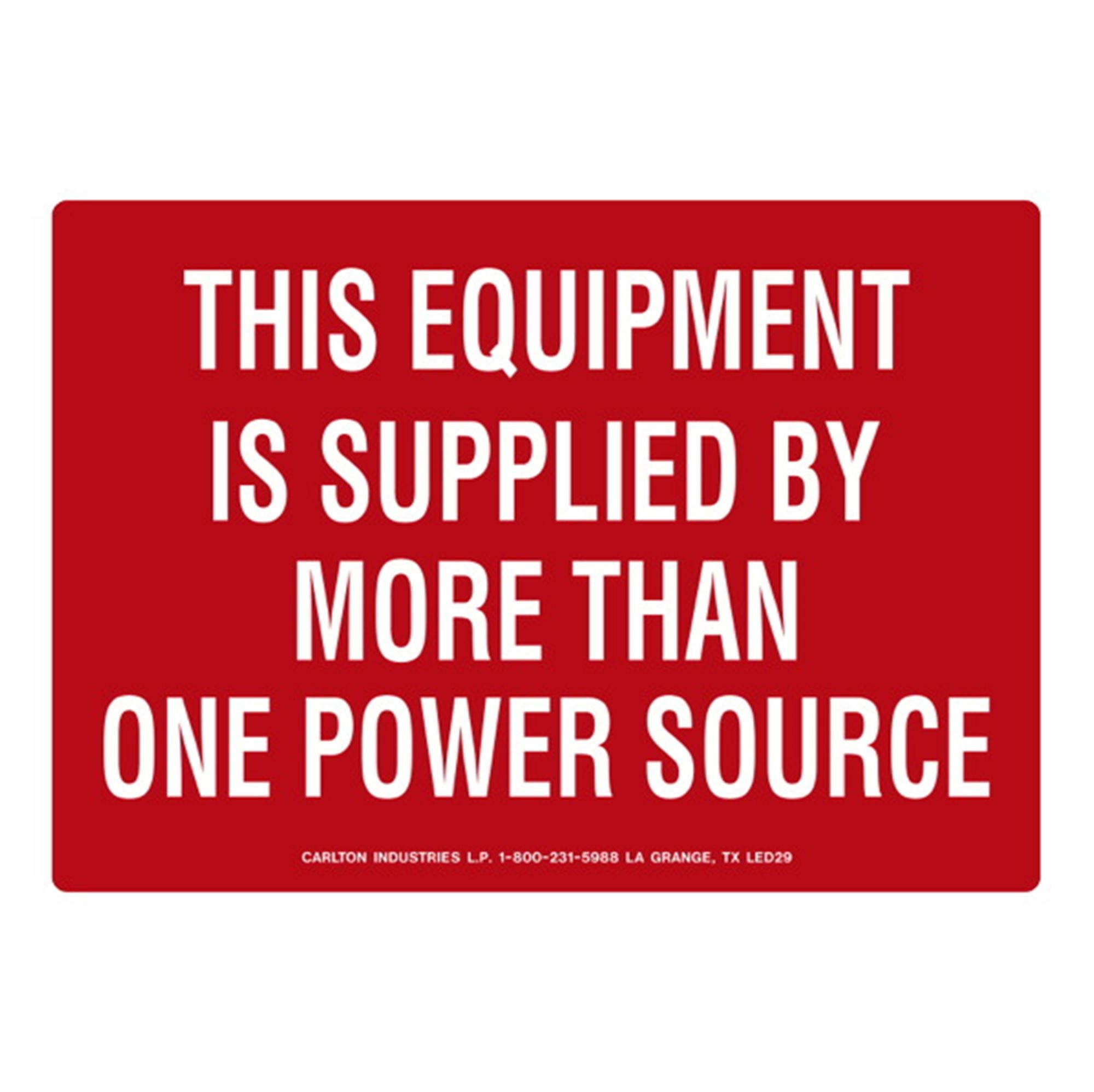 Equipment Supplied By More Than One Power Source - Decal | Carlton ...