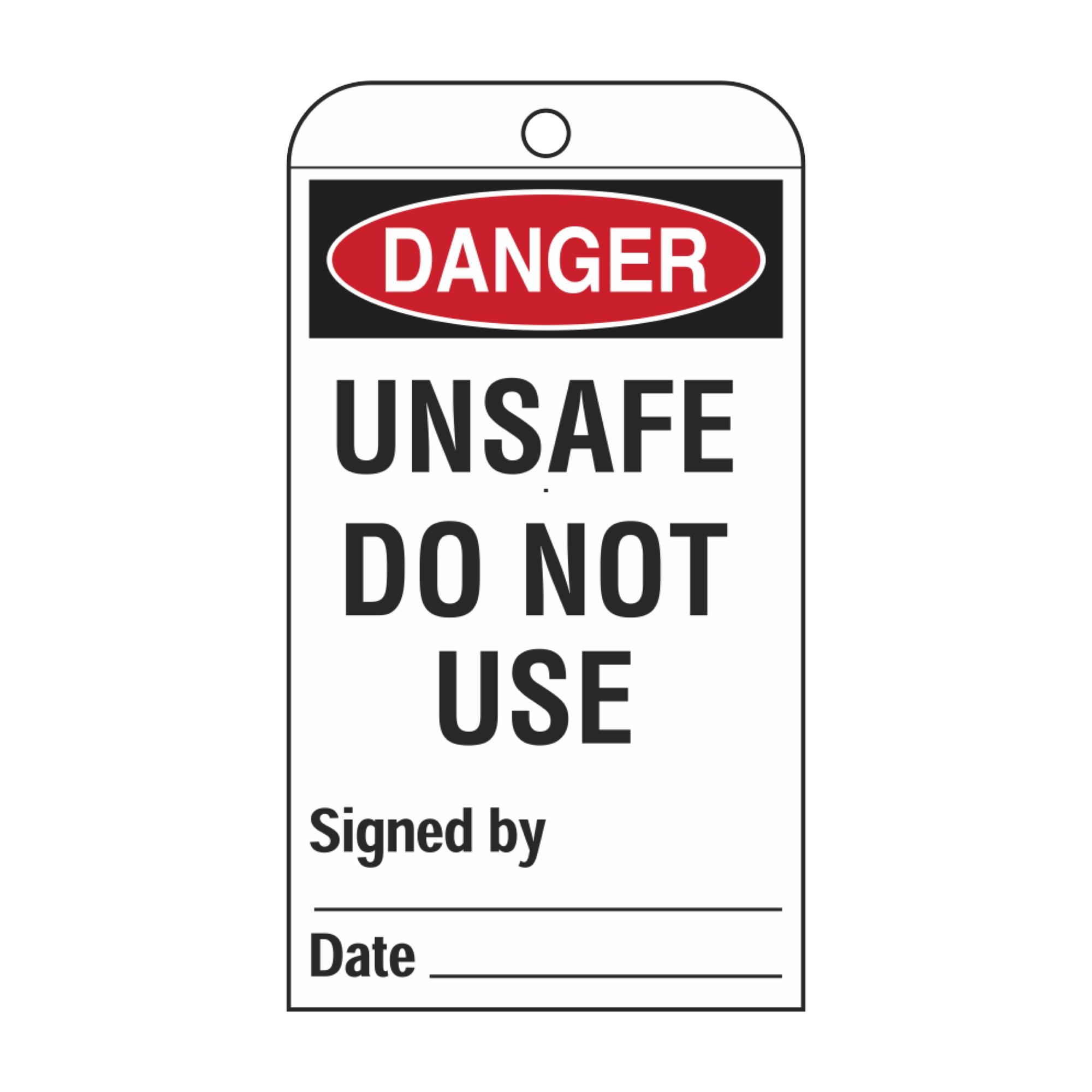 Self-Laminating Tags - Danger Unsafe Do Not Use