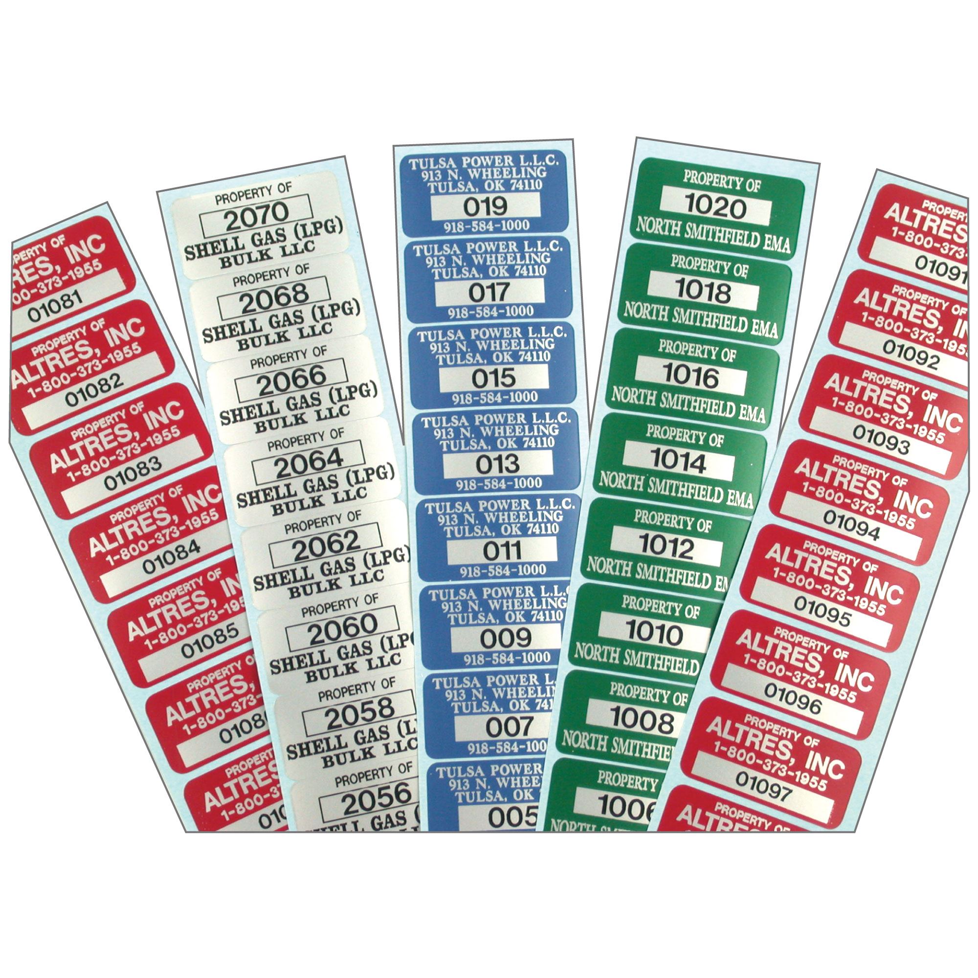 Custom Property Control Tags-All Weather Polyester-Silver Print 3/4 x 1 1/2