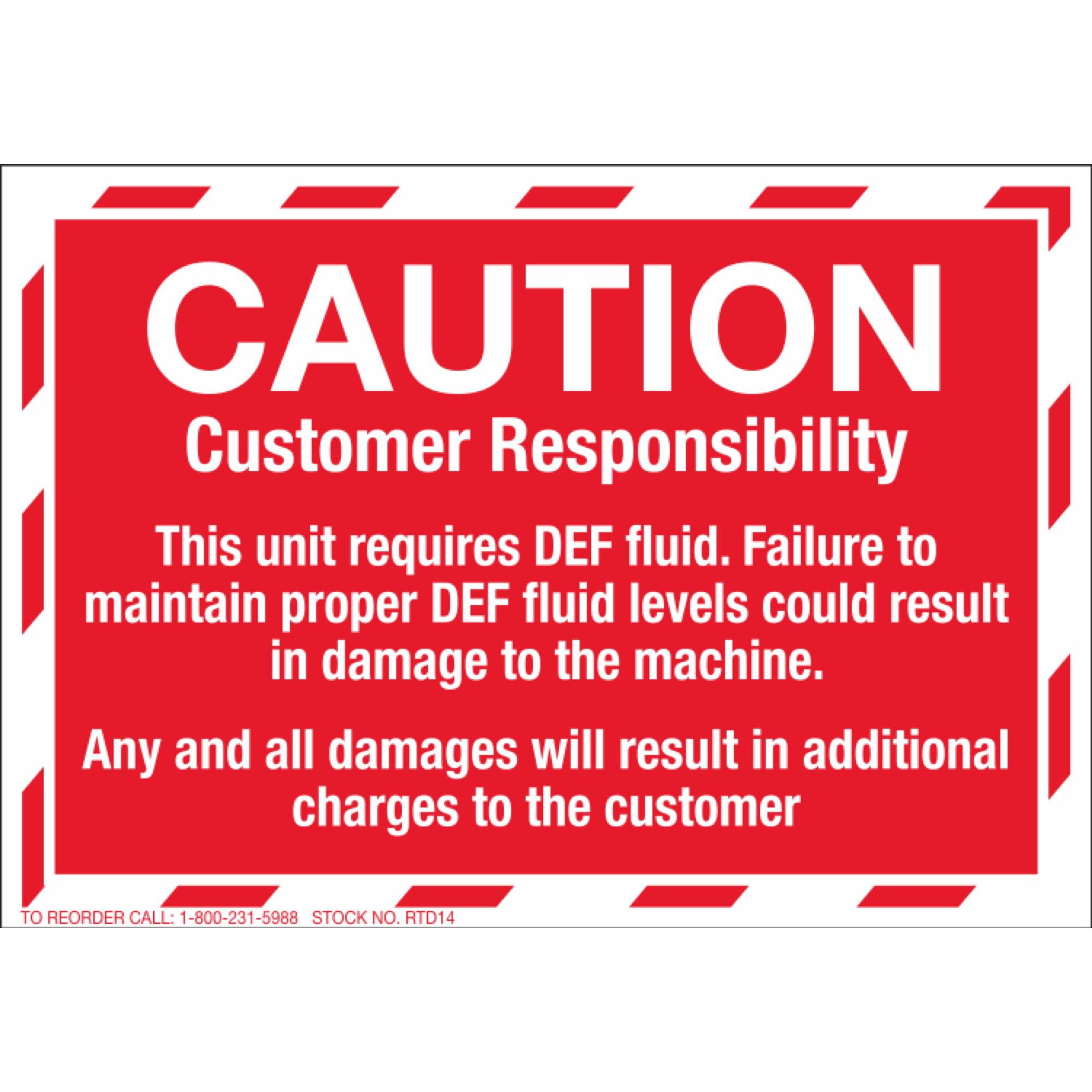 Service Decals - Caution Customer Responsibility - Pk/50