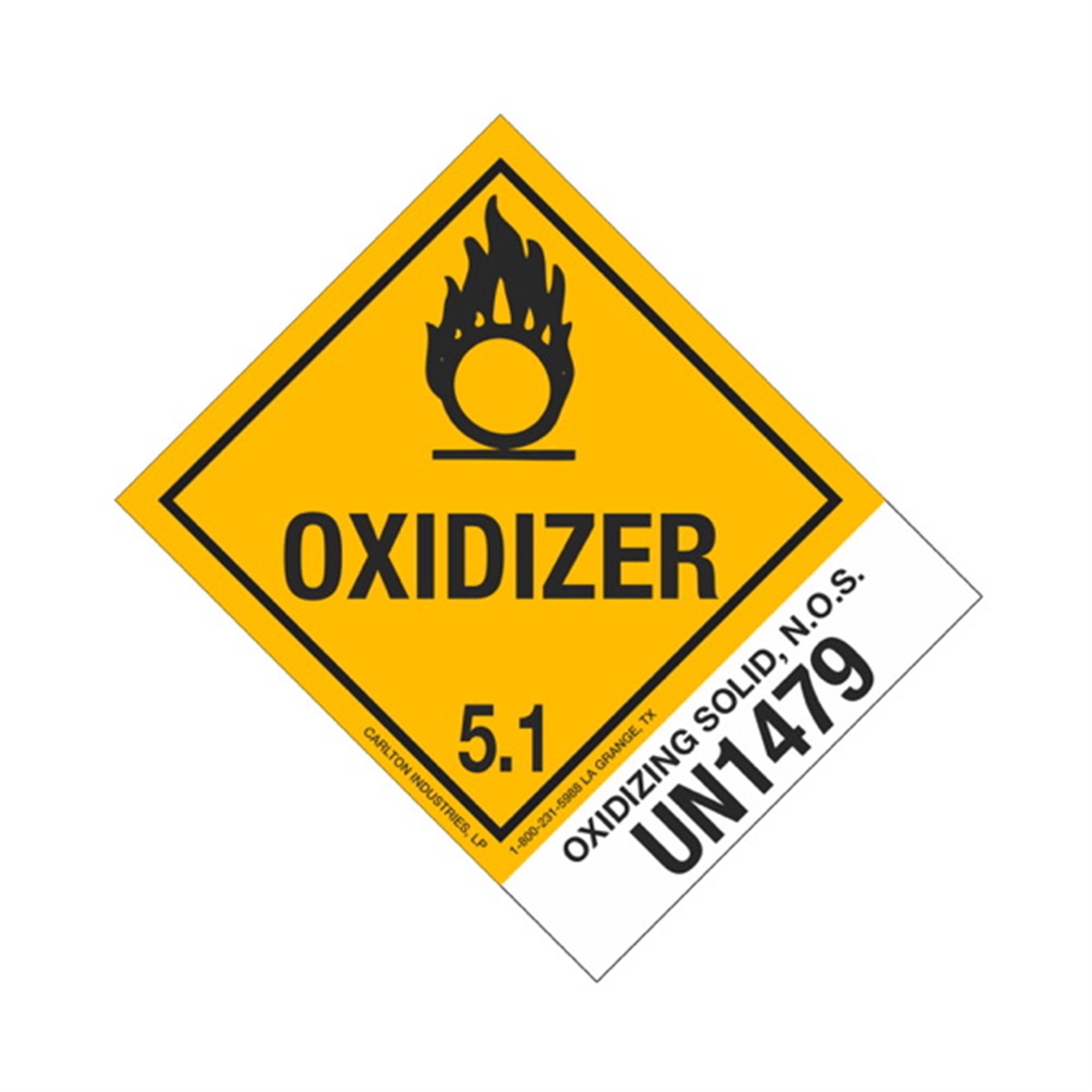 Hazmat Shipping Labels - Oxidizing Solid, NOS - UN1479 - Oxidizer 4x5
