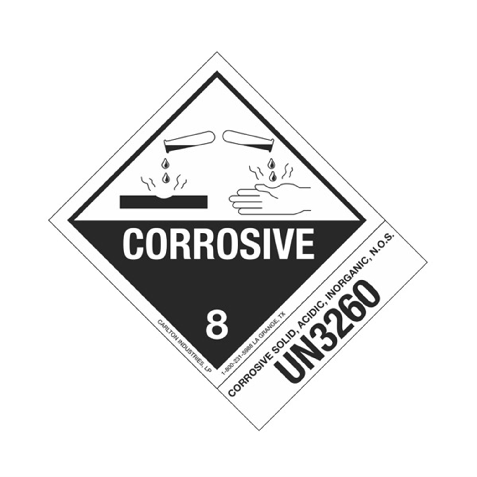 Hazmat Shipping Labels - Corrossive Solid, Acidic, Inorganic, NOS ...