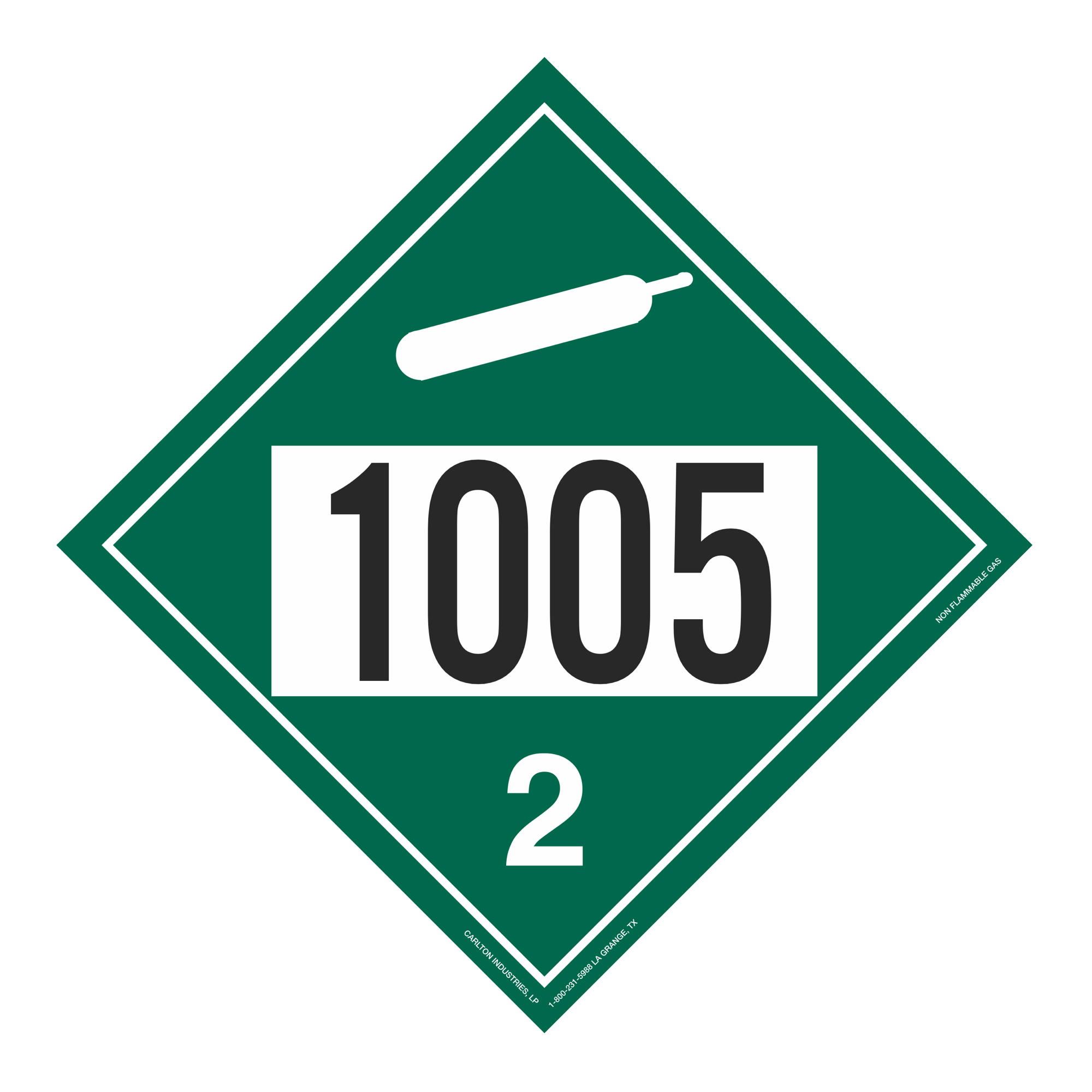UN#1005 Non-Flammable Gas Stock Numbered Placard
