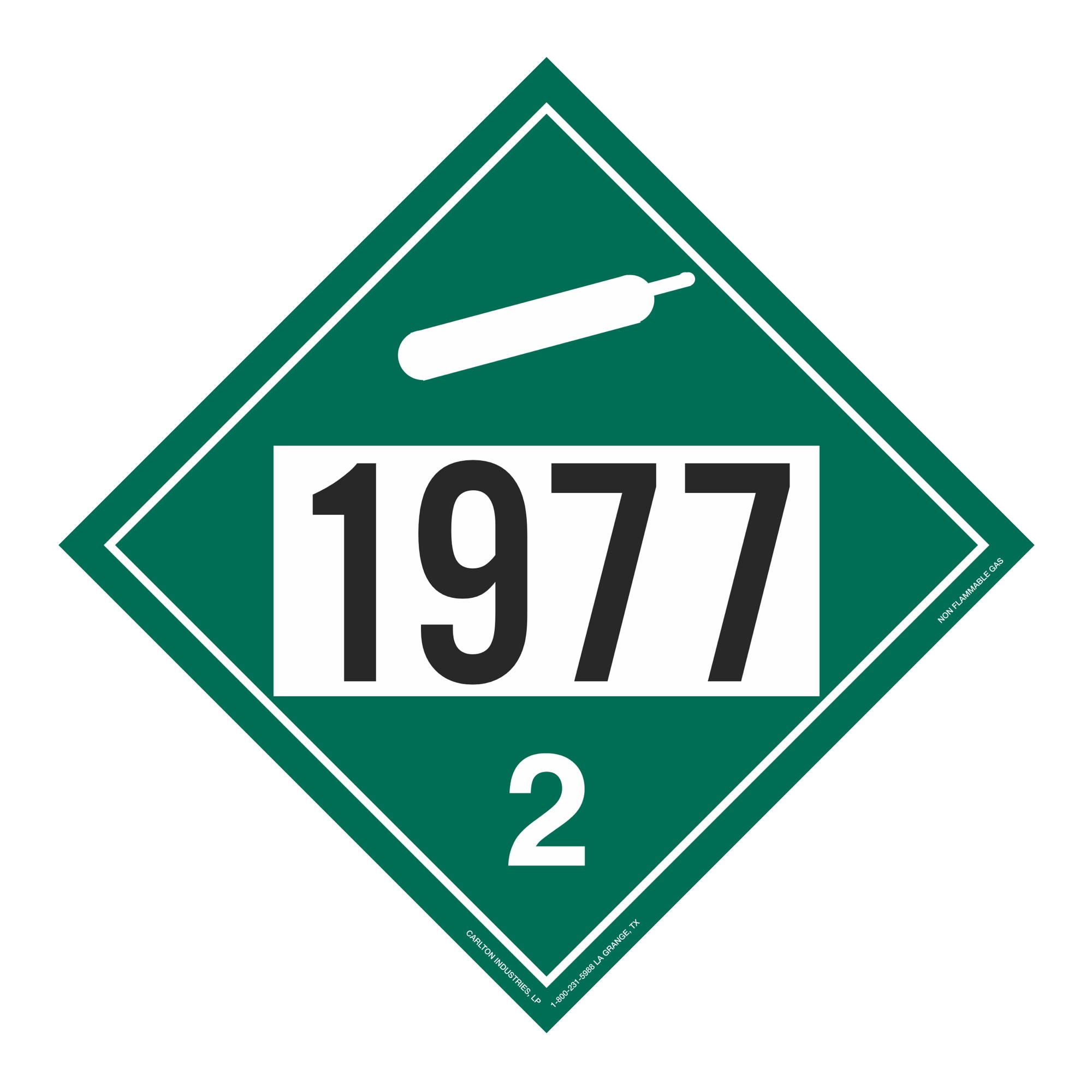 UN#1977 Non-Flammable Gas Stock Numbered Placard