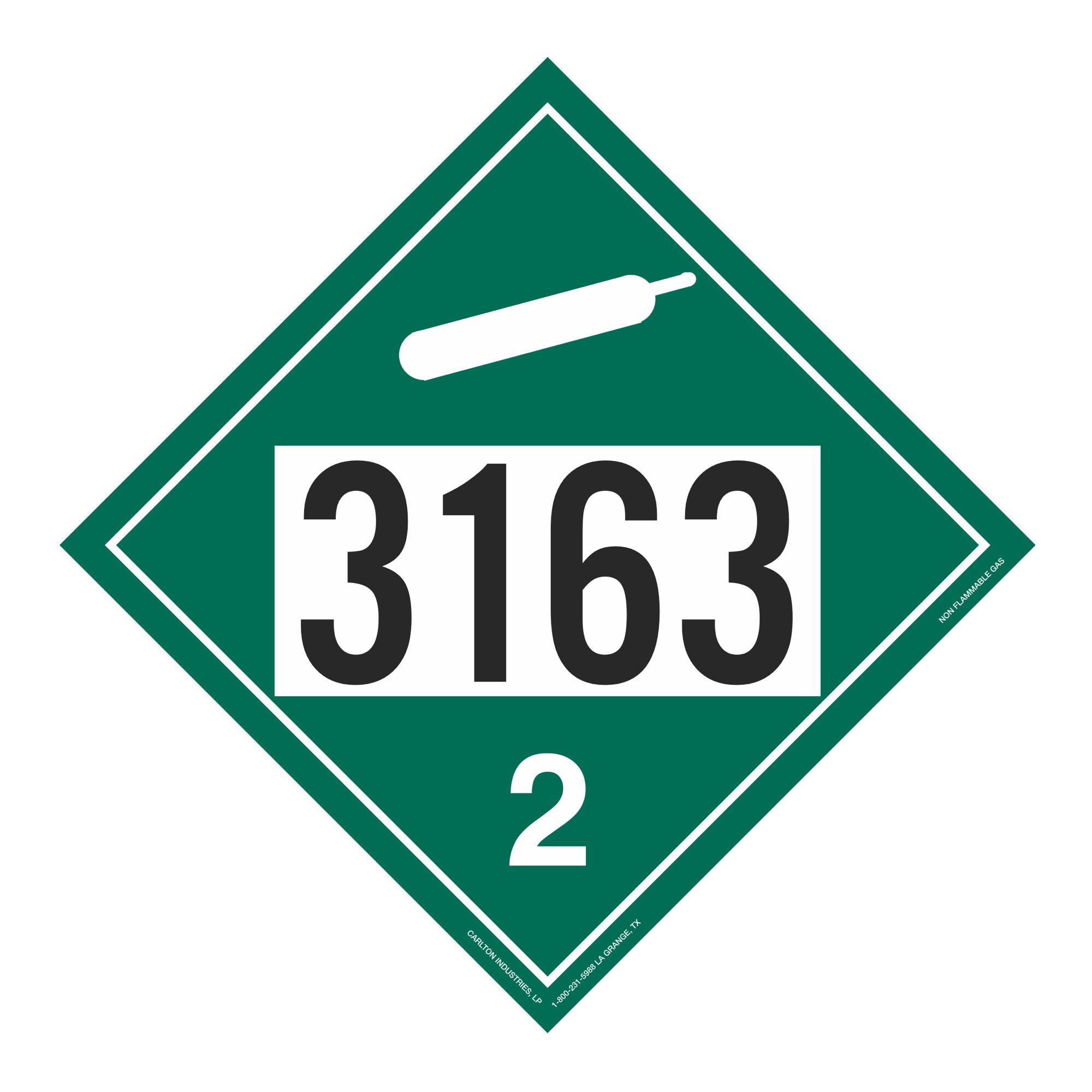 UN#3163 Non-Flammable Gas Stock Numbered Placard