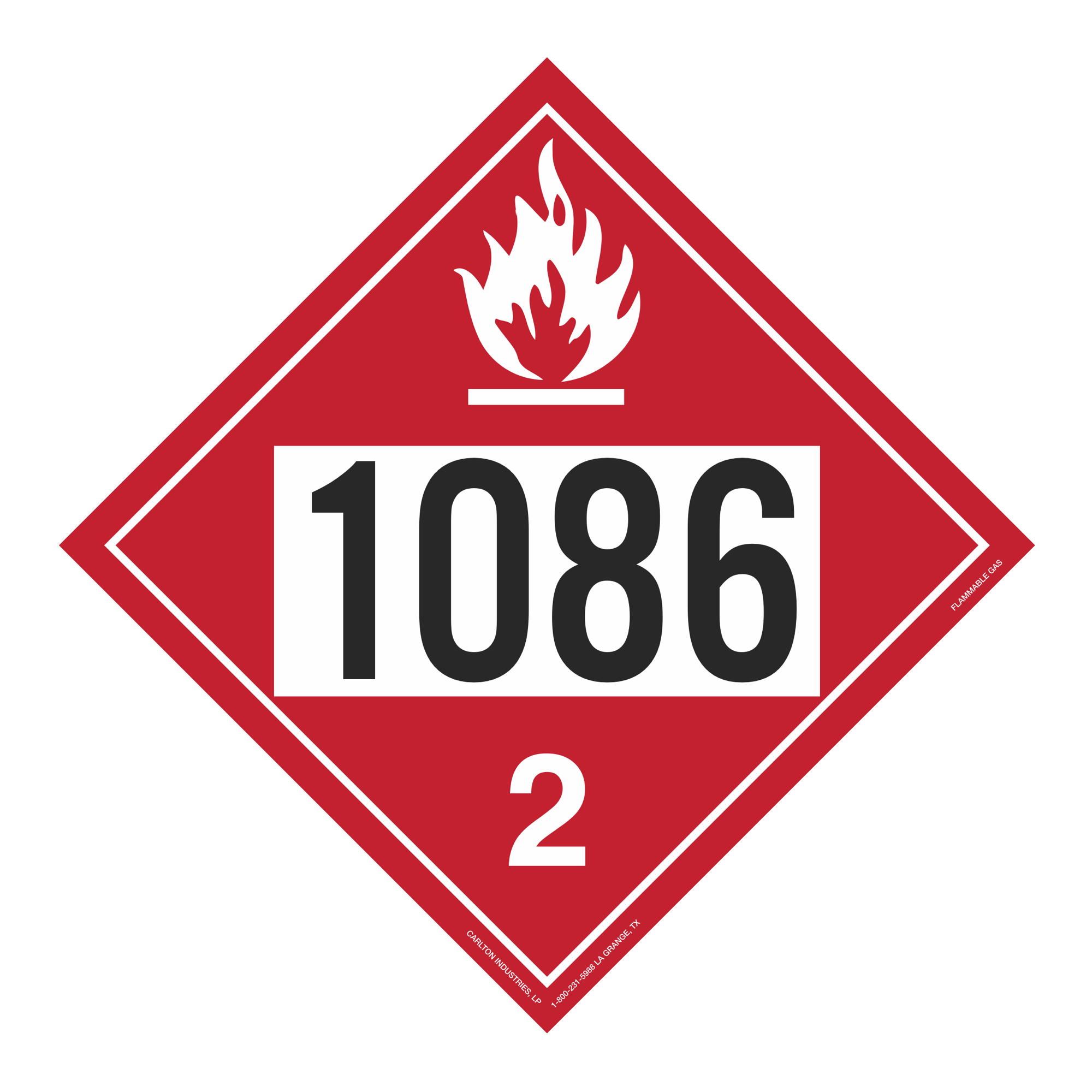 UN#1086 Flammable Gas Numbered Placard | Carlton Industries