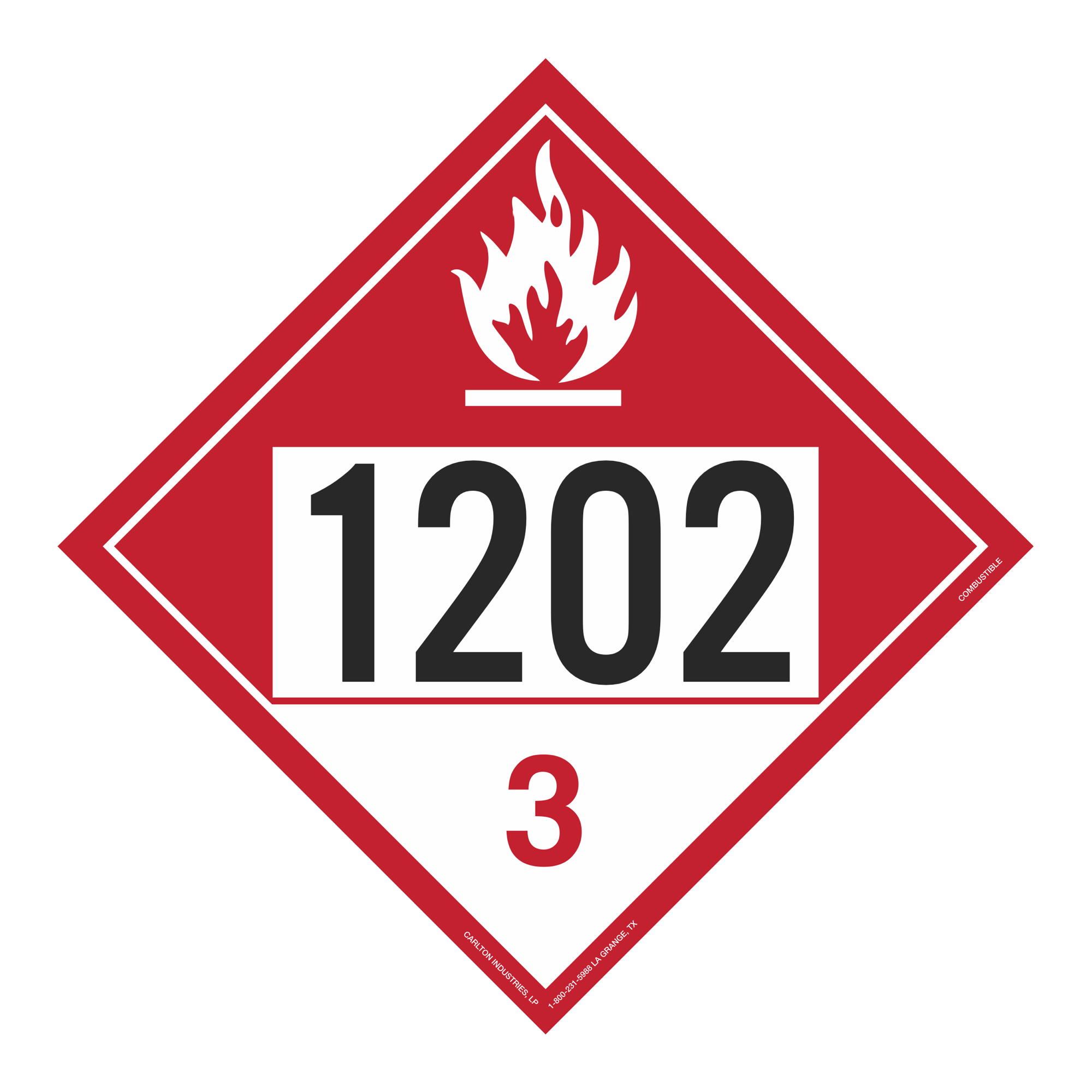 UN#1202 Combustible Stock Numbered Placard | Carlton Industries