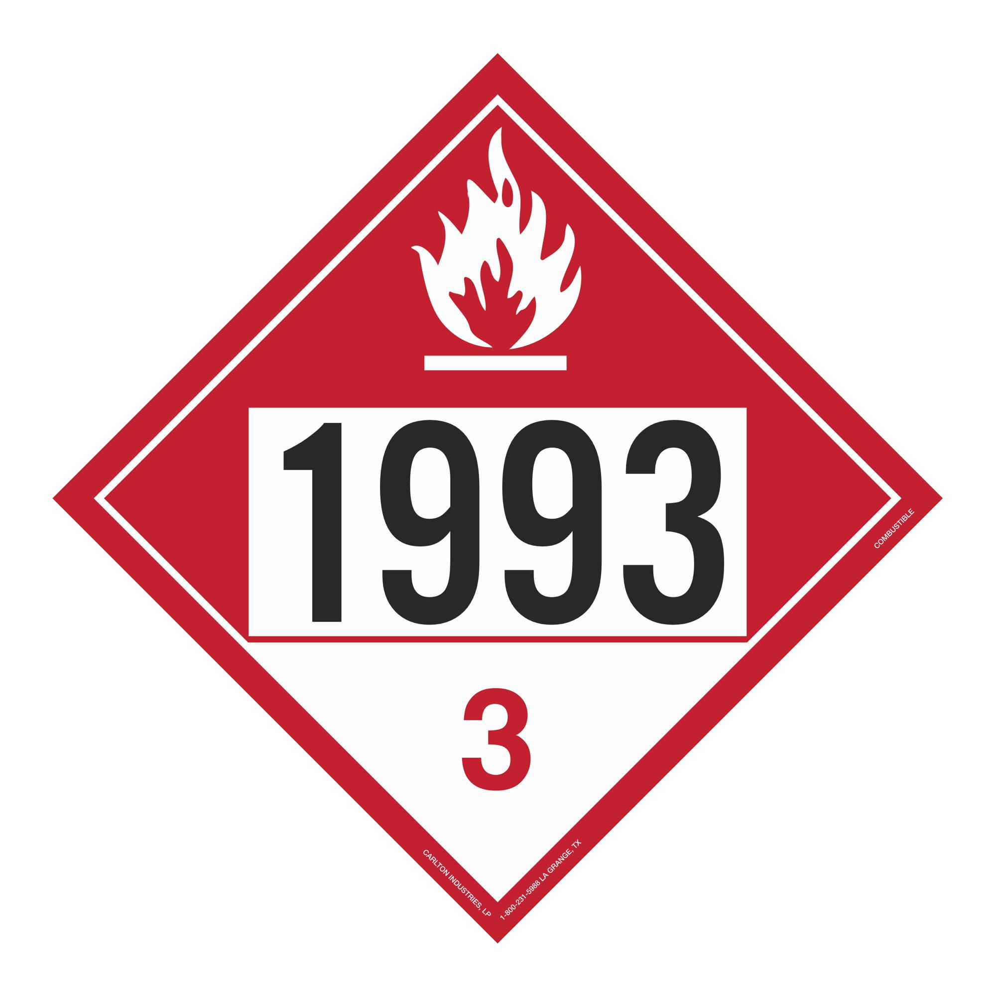 UN#1993 Combustible Liquid Stock Numbered Placard