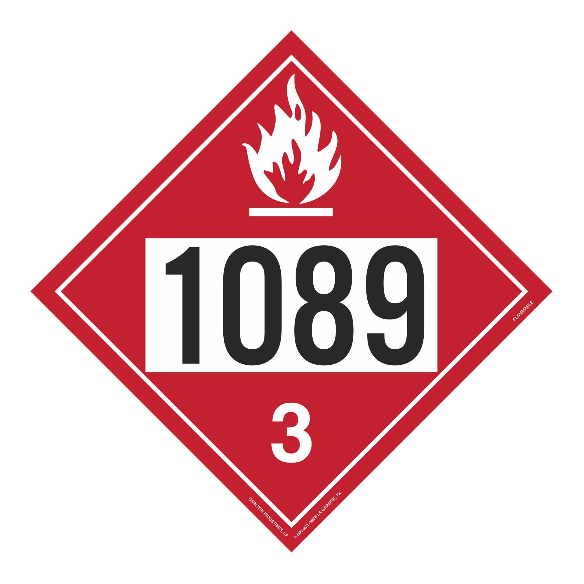UN#1089 Flammable Liquid Numbered Placard | Carlton Industries