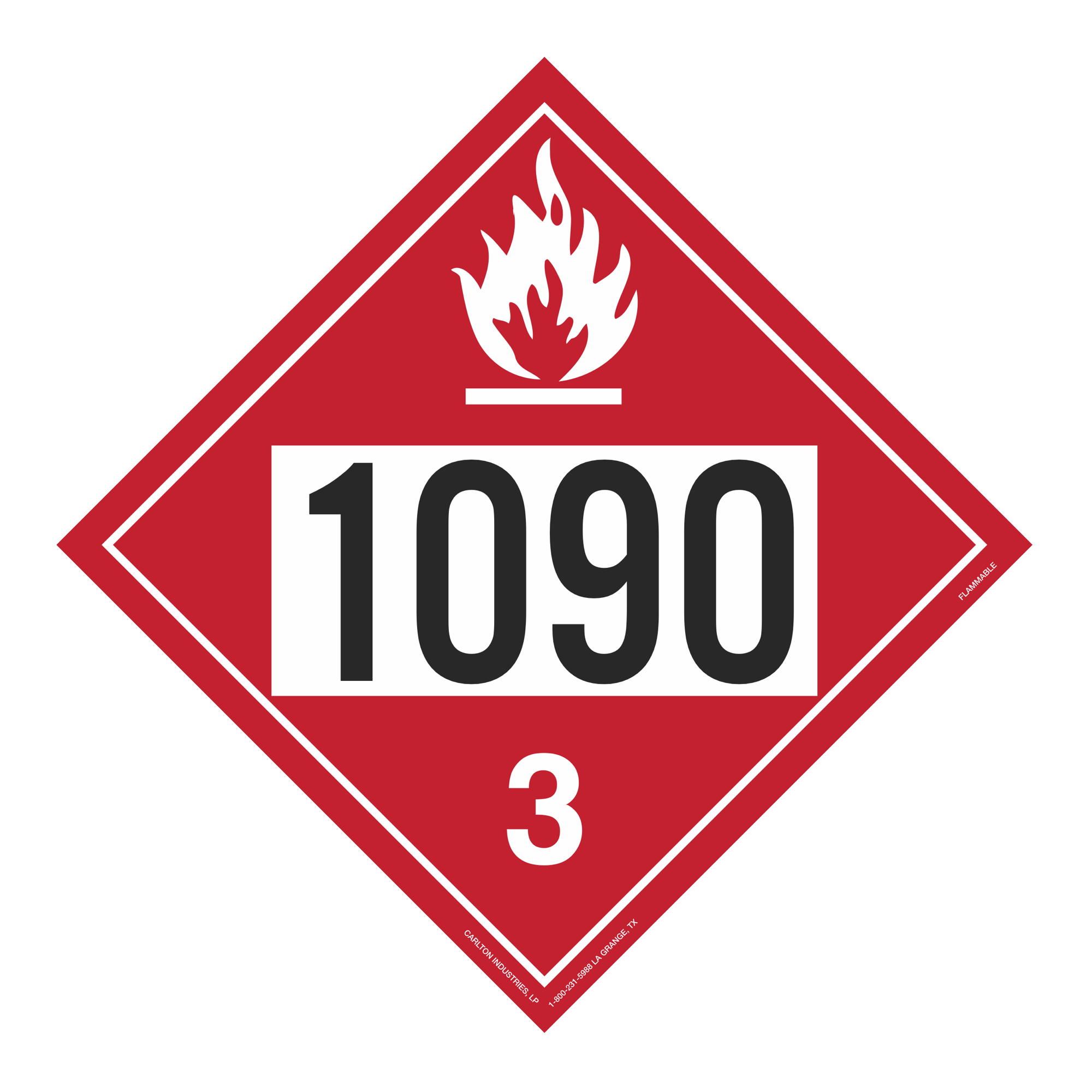 UN#1090 Flammable Liquid Stock Numbered Placard
