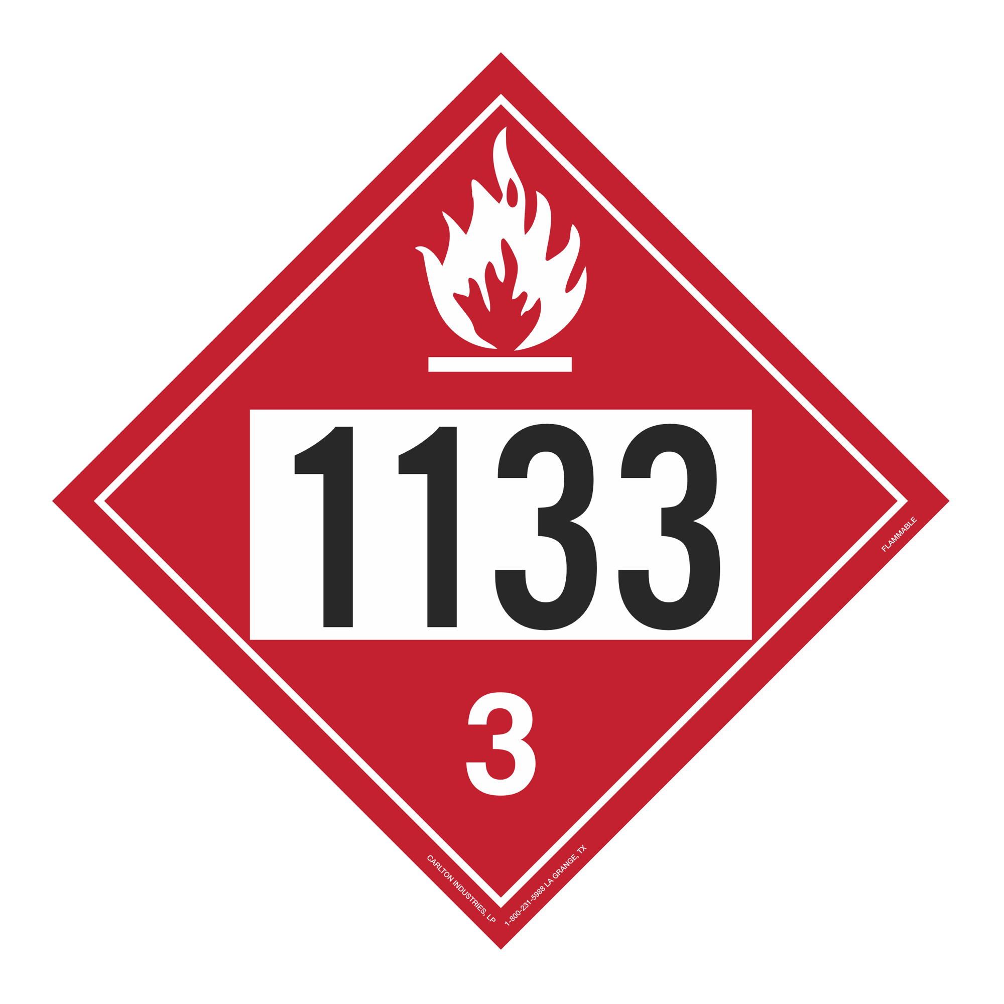 UN#1133 Flammable Liquid Numbered Placard | Carlton Industries