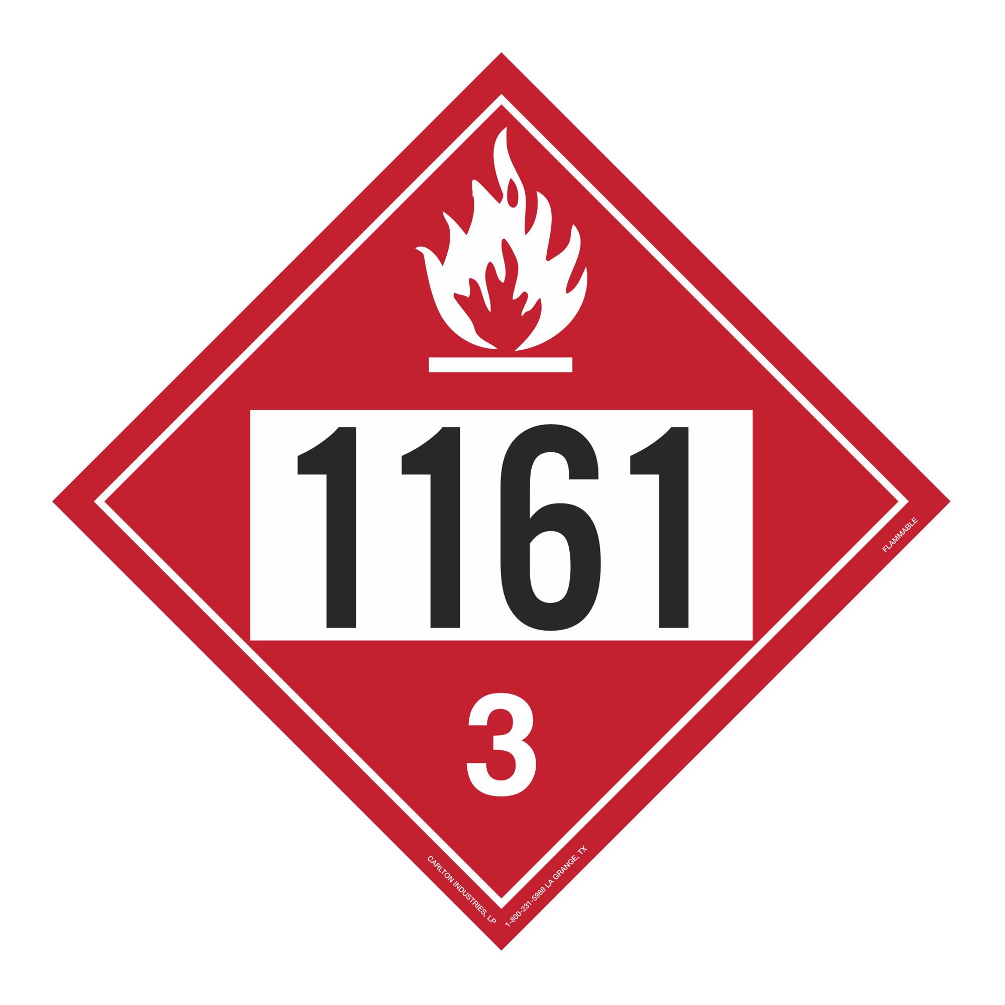 UN#1161 Flammable Stock Numbered Placard | Carlton Industries