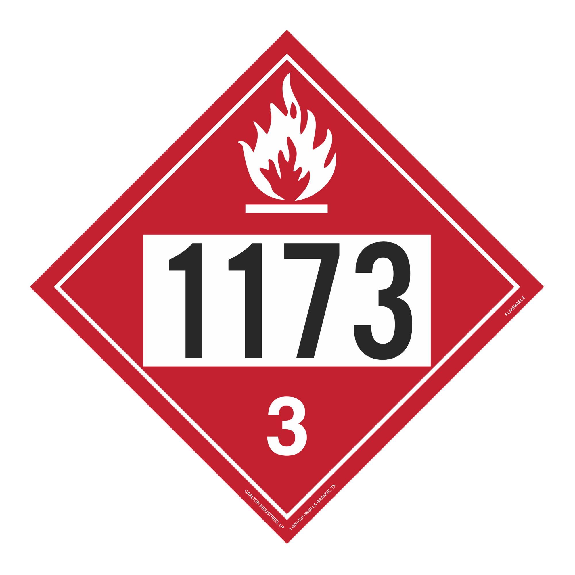 UN#1173 Flammable Liquid Numbered Placard | Carlton Industries