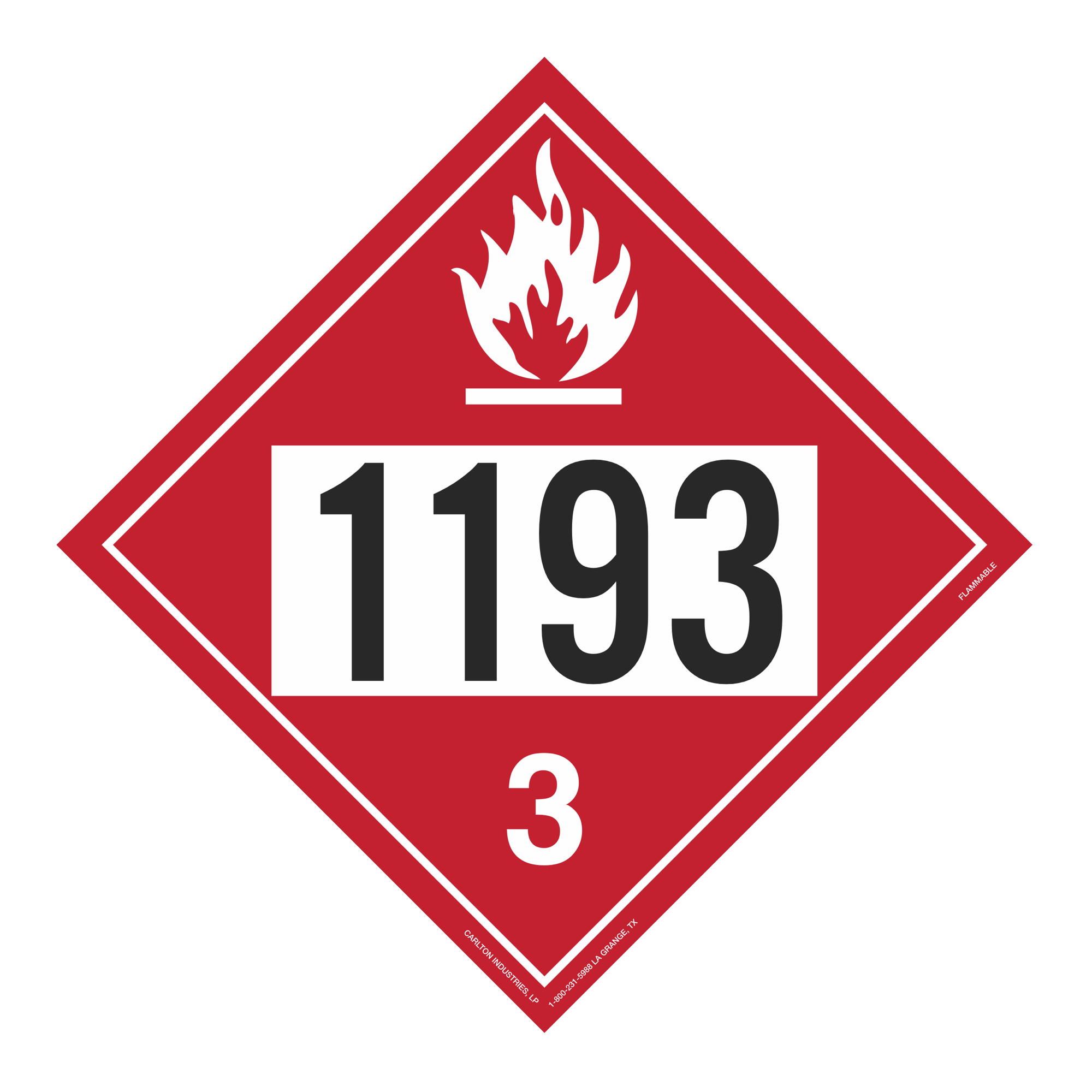 UN#1193 Flammable Liquid Stock Numbered Placard