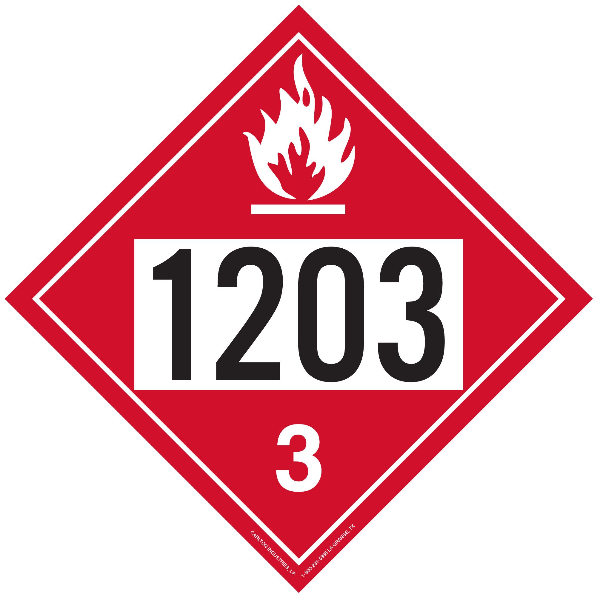 UN#1203 Flammable Liquid Stock Numbered Placard