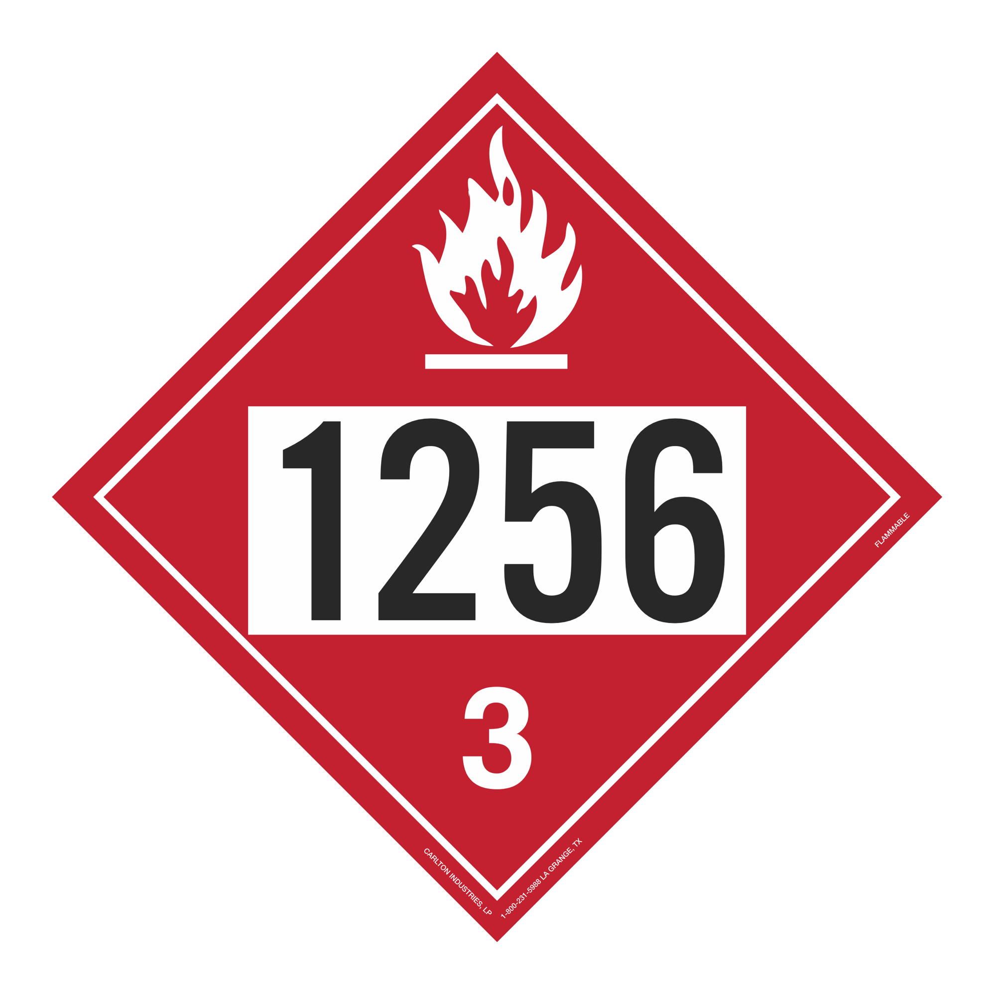 UN#1256 Flammable Stock Numbered Placard | Carlton Industries