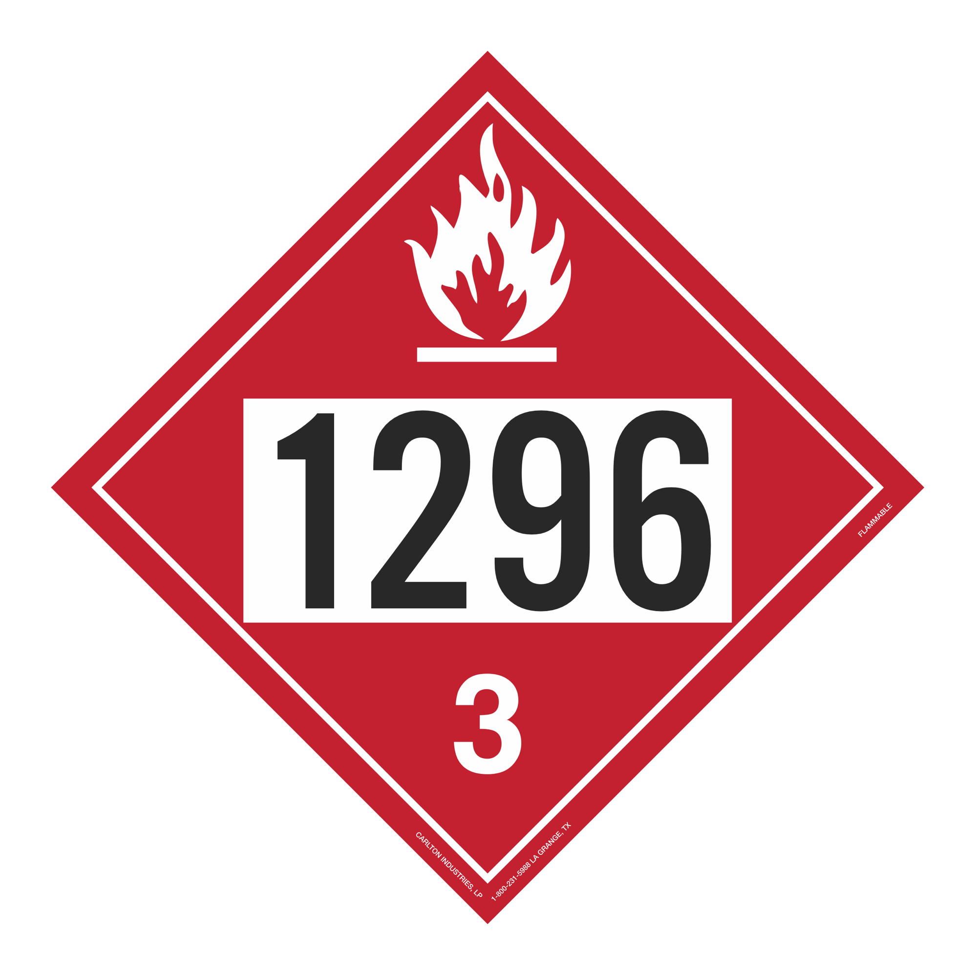 UN#1296 Flammable Stock Numbered Placard | Carlton Industries