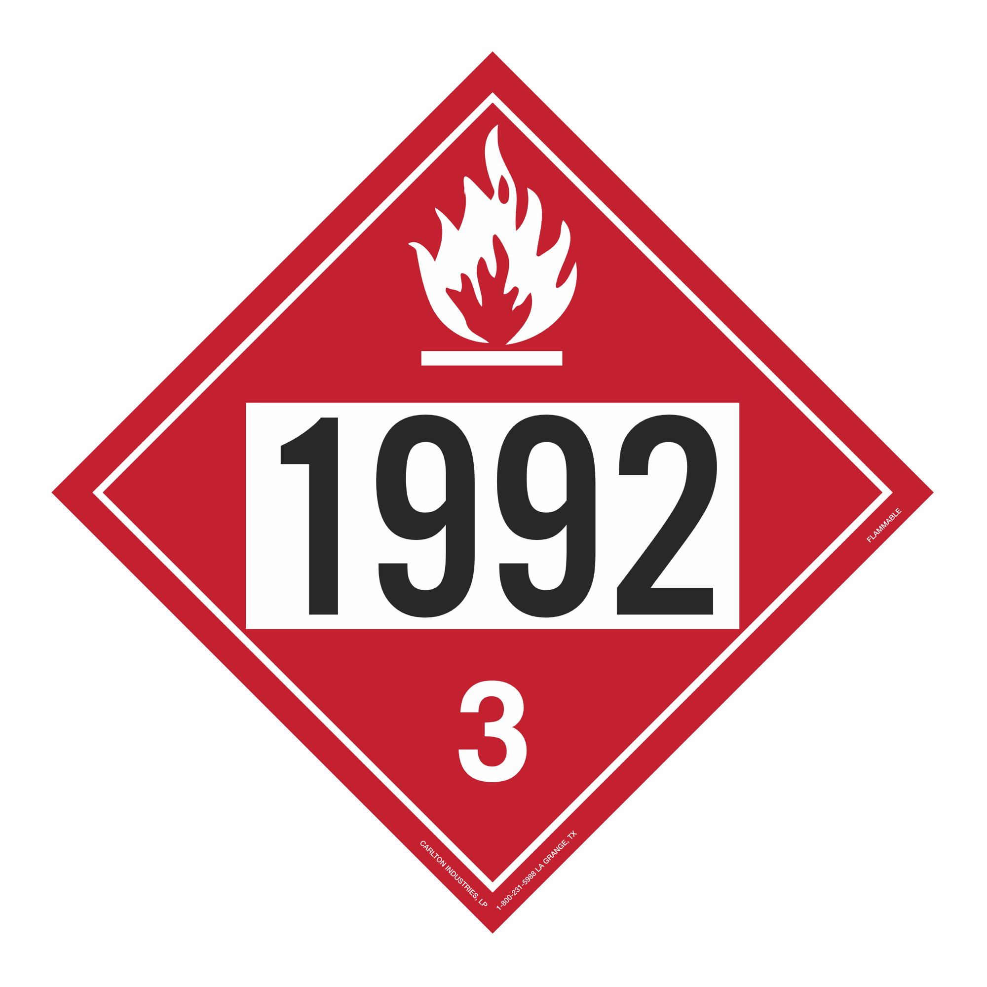 UN#1992 Flammable Liquid Numbered Placard | Carlton Industries