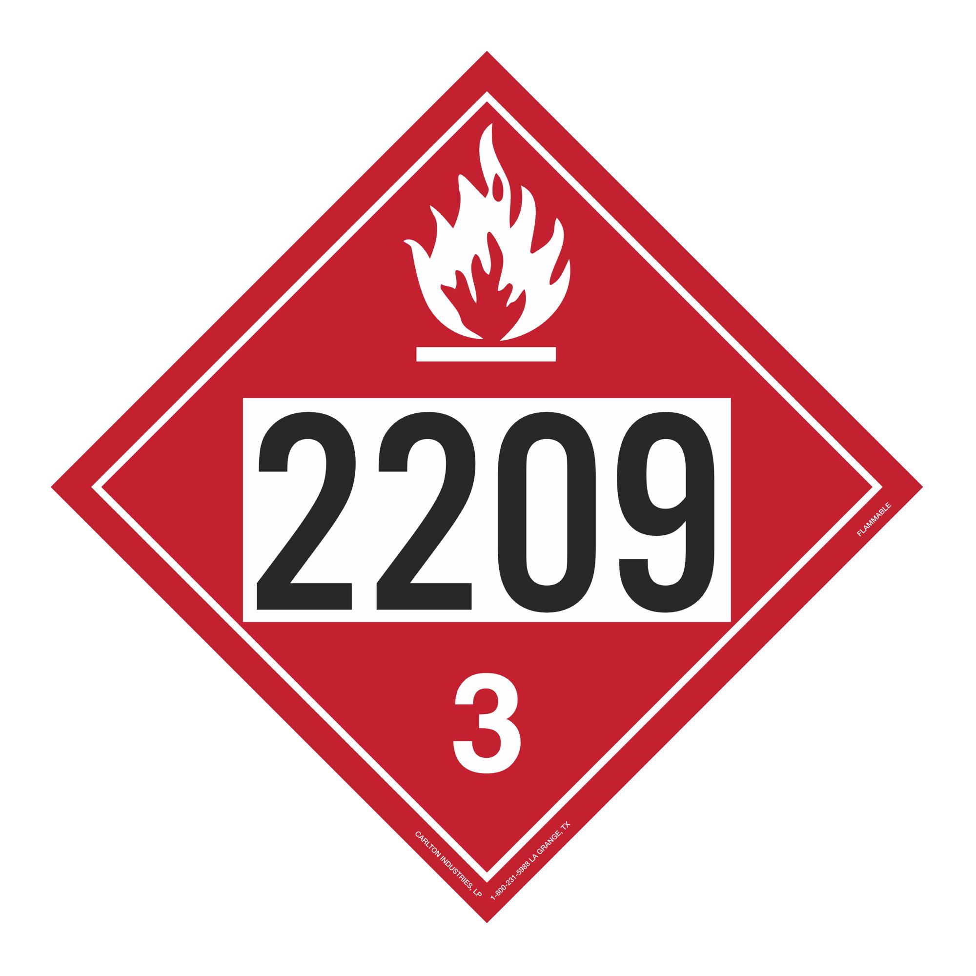 UN#2209 Flammable Stock Numbered Placard | Carlton Industries
