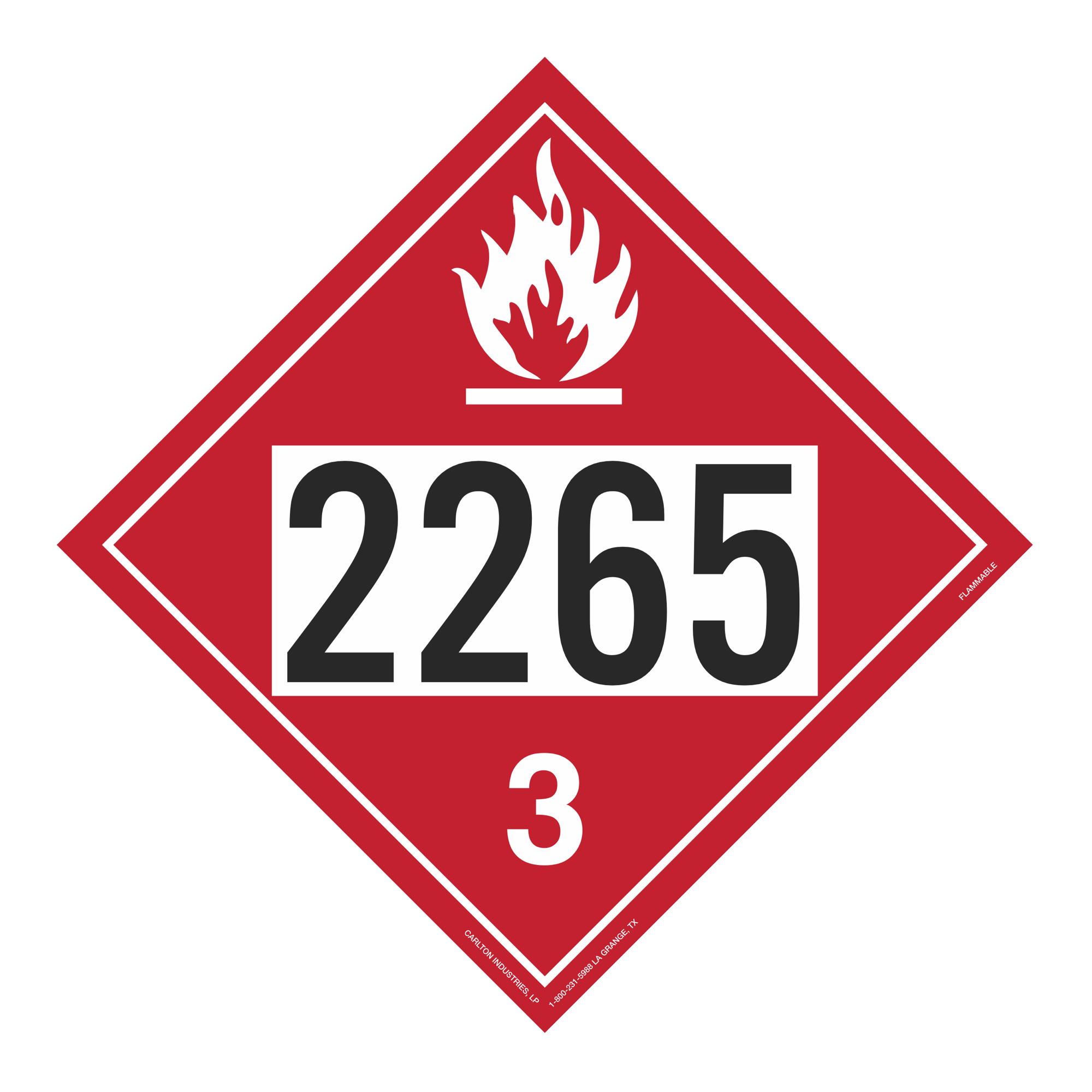 UN#2265 Flammable Liquid Numbered Placard | Carlton Industries