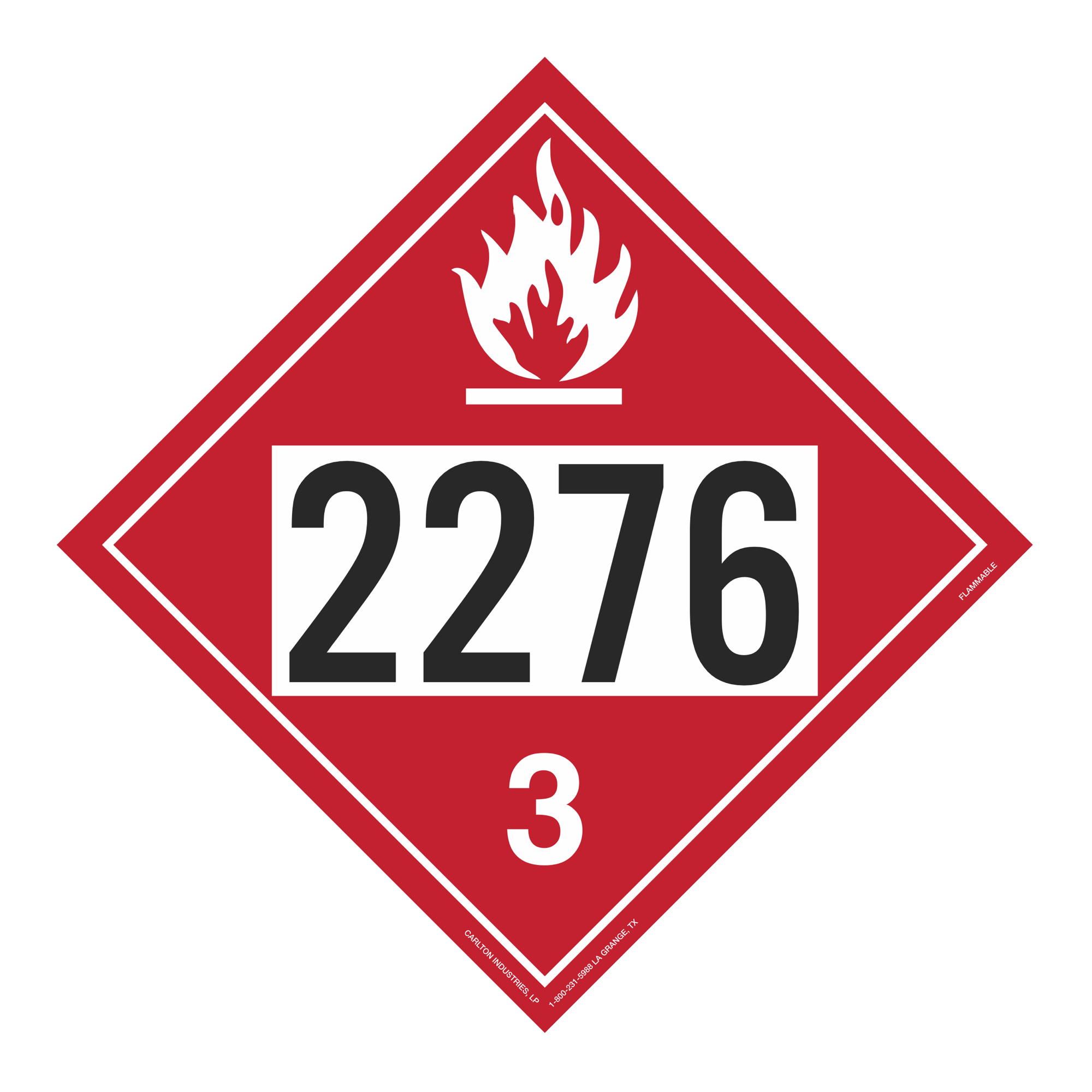 UN#2276 Flammable Stock Numbered Placard | Carlton Industries