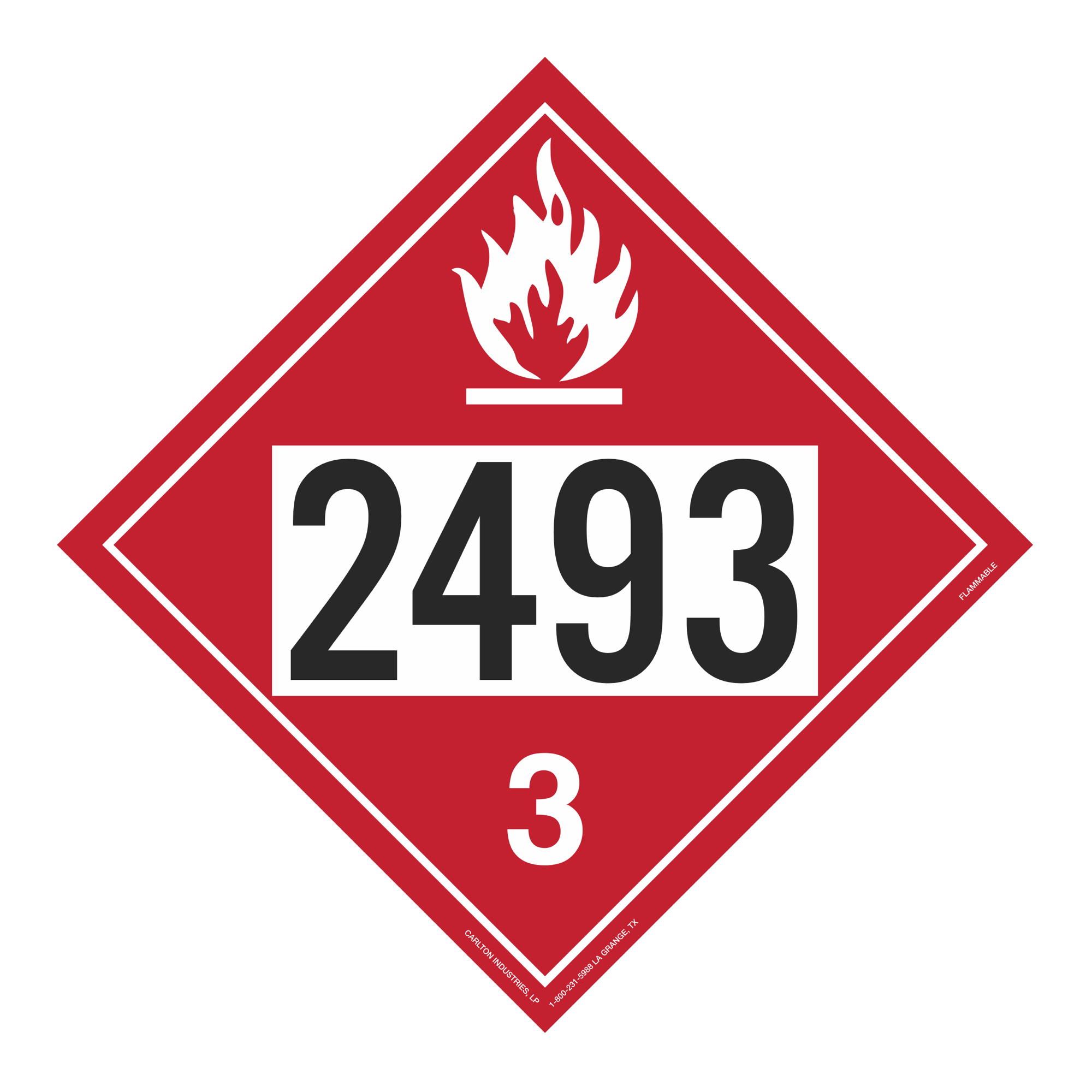 UN#2493 Flammable Liquid Numbered Placard | Carlton Industries