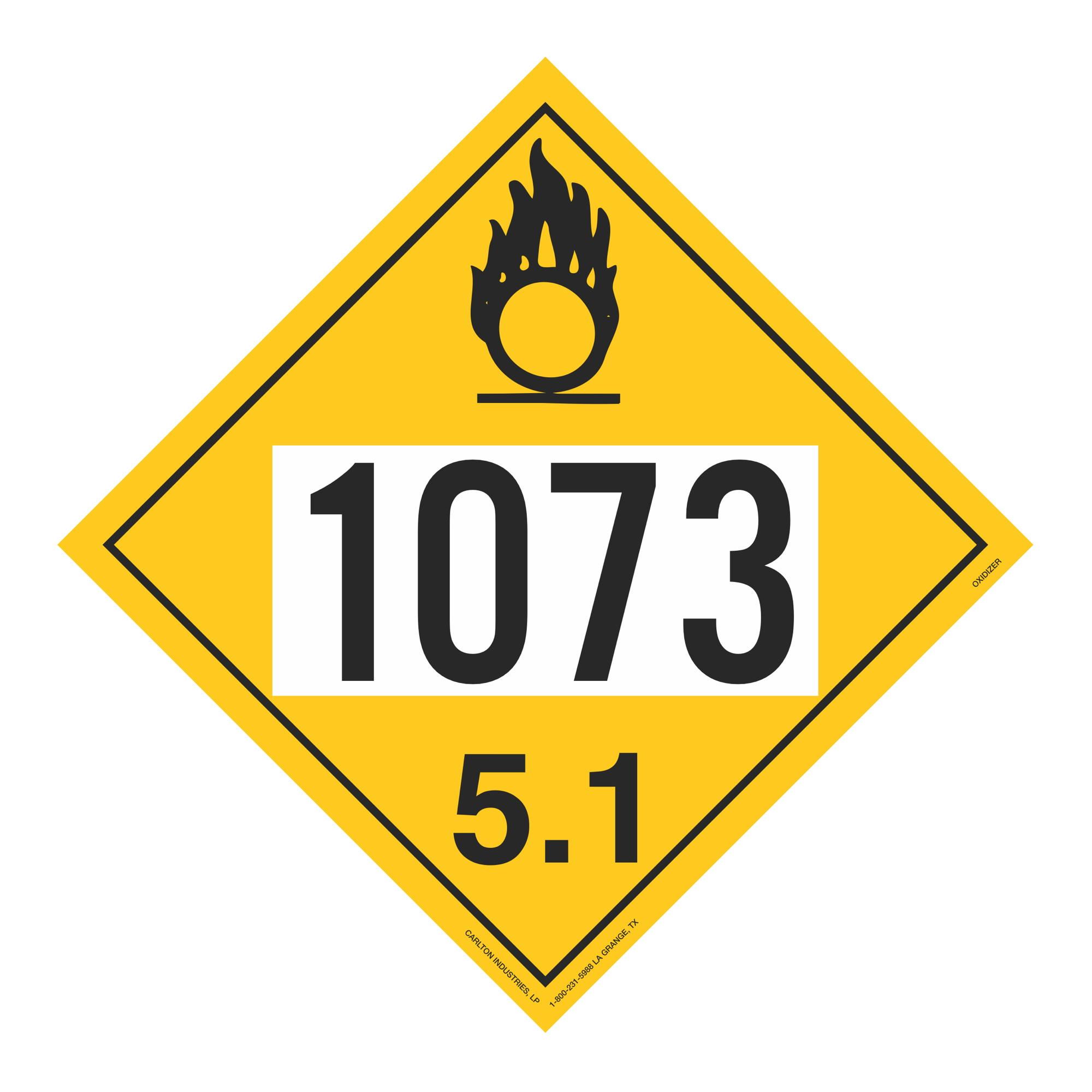 UN#1073 Oxidizer Numbered Placard | Carlton Industries