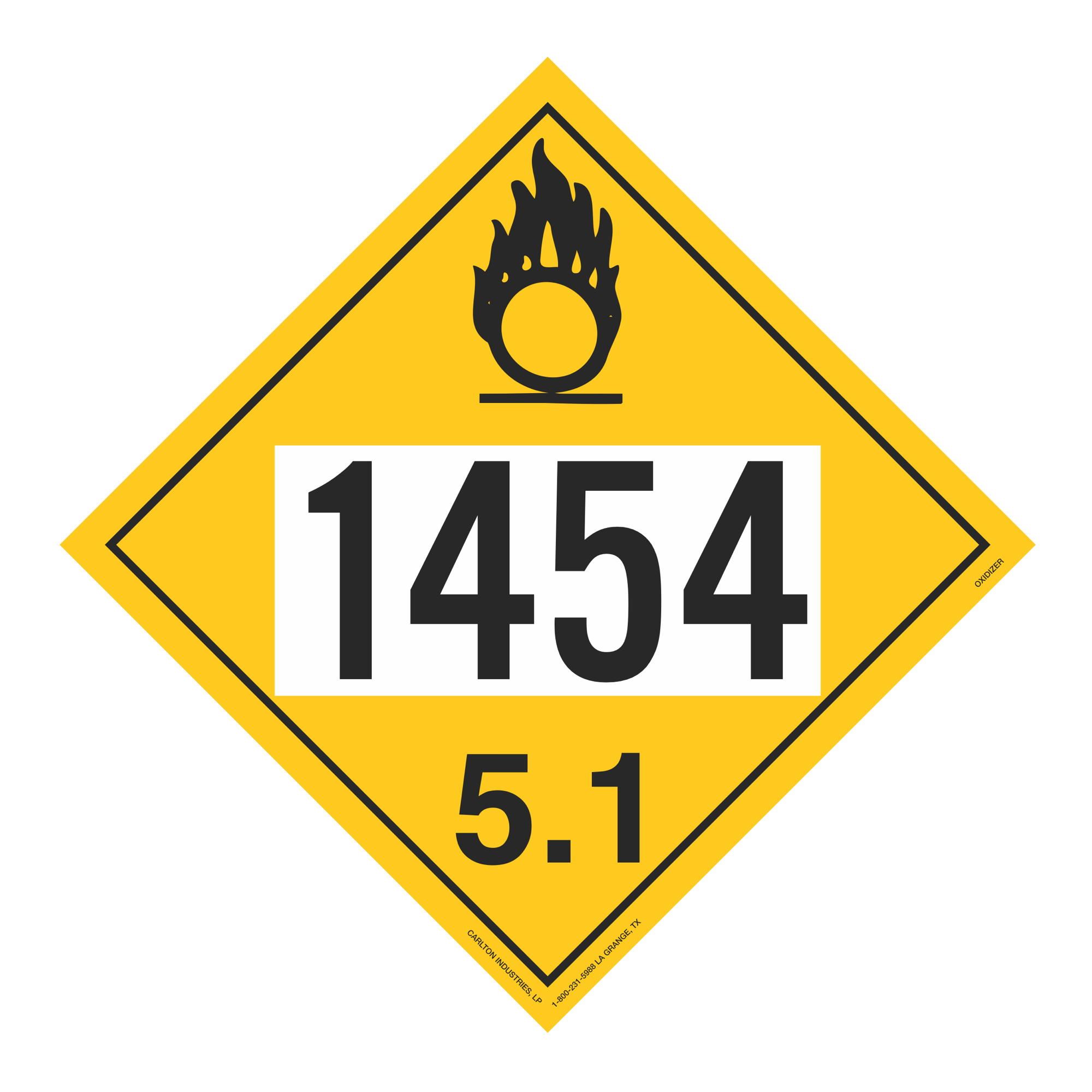 UN#1454 Oxidizer Stock Numbered Placard | Carlton Industries