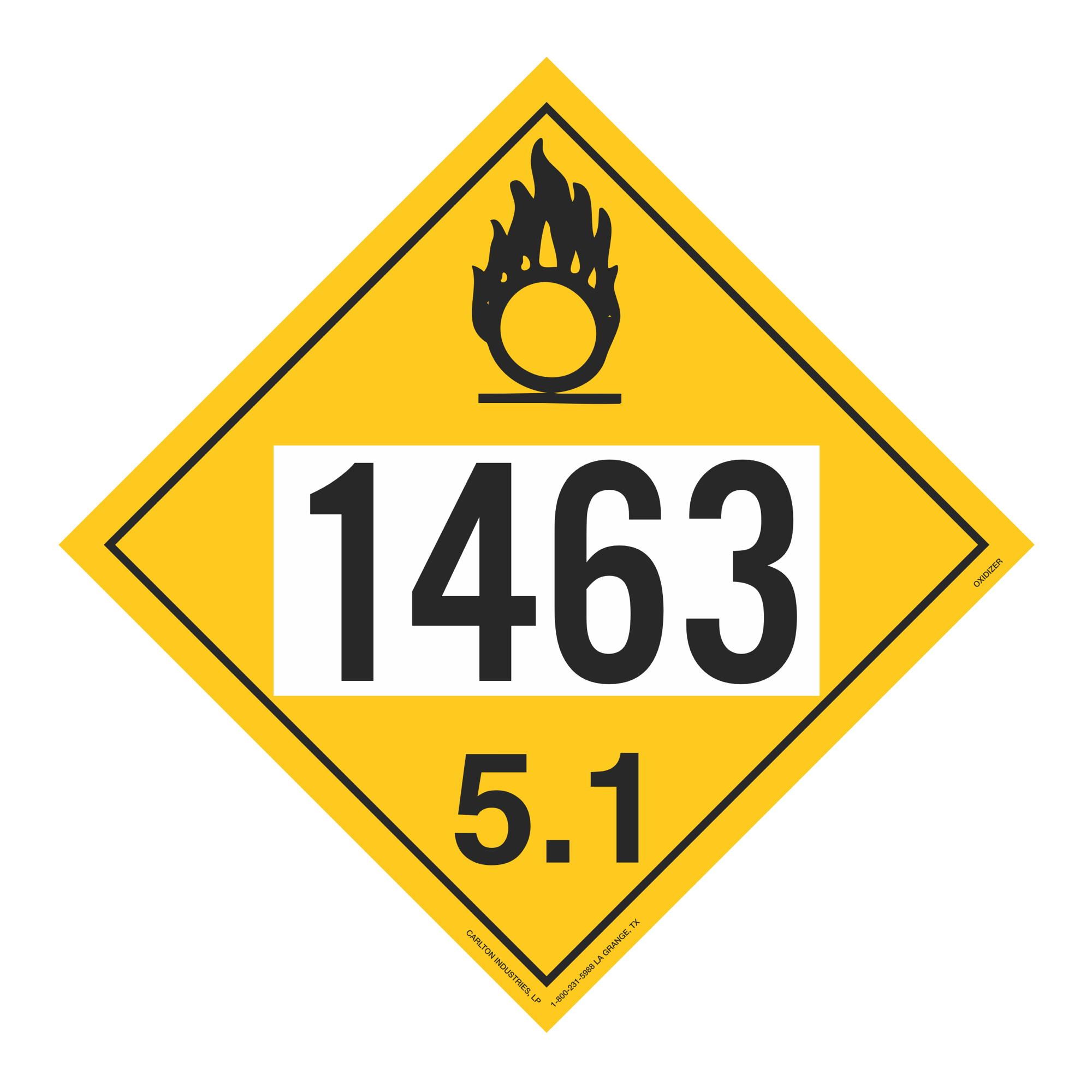 UN#1463 Oxidizer Stock Numbered Placard | Carlton Industries