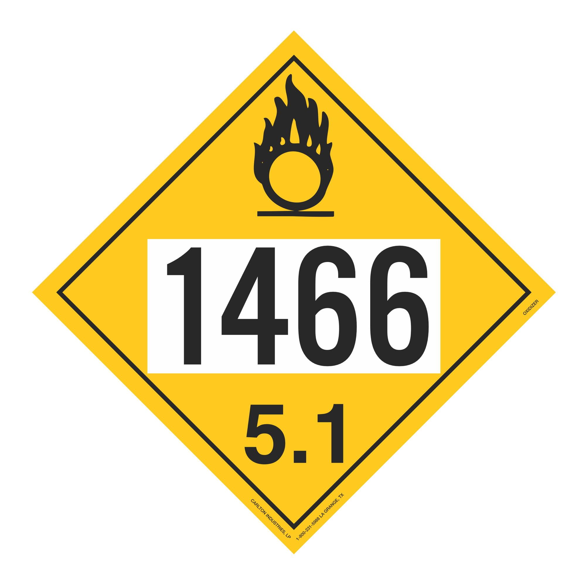 UN#1466 Oxidizer Numbered Placard | Carlton Industries